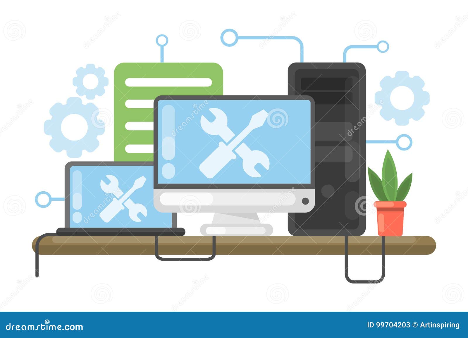 Computer repair concept. stock vector. Illustration of design - 99704203