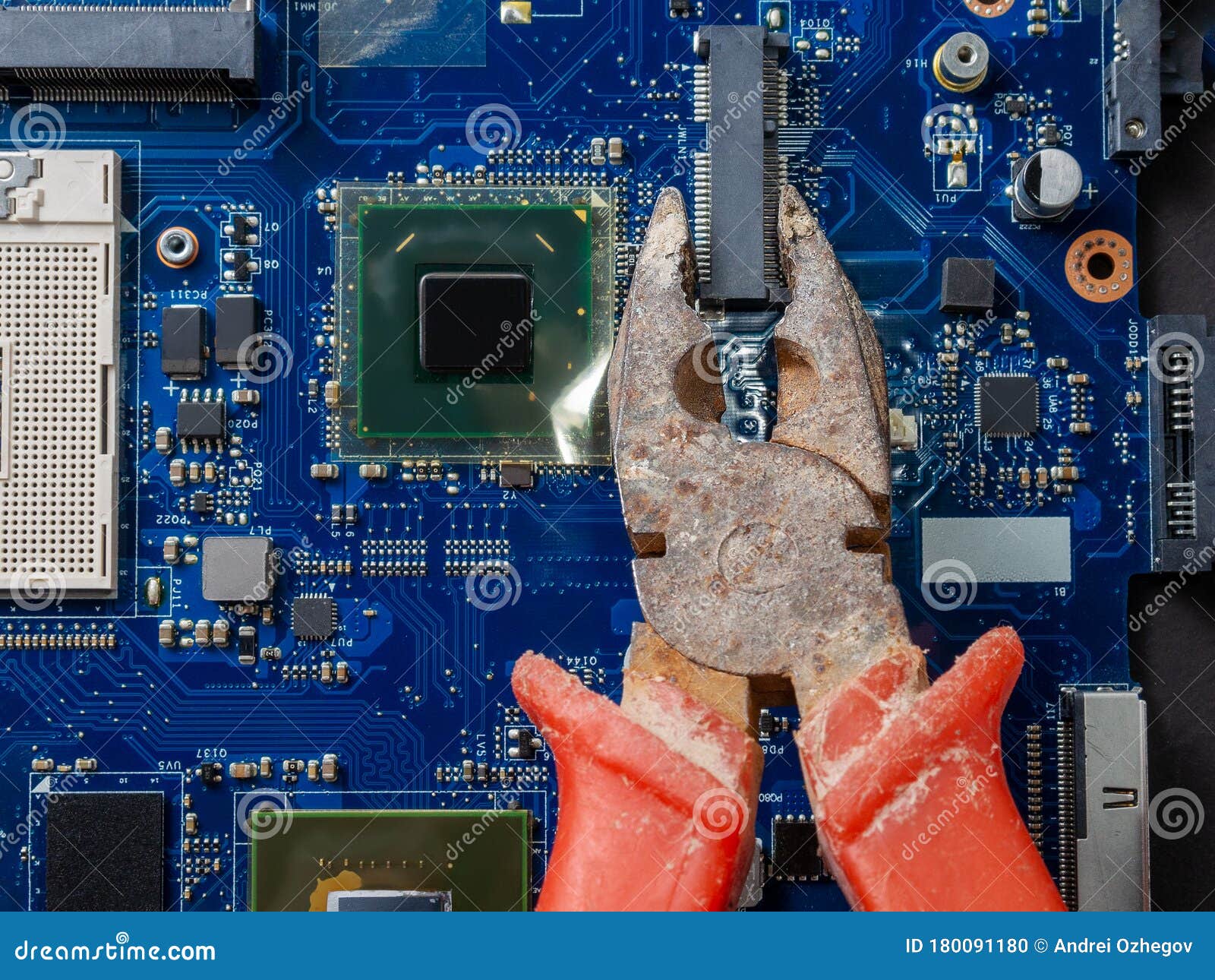 Computer Repair Concept. Old Rusty Passages on a Blue Laptop ...