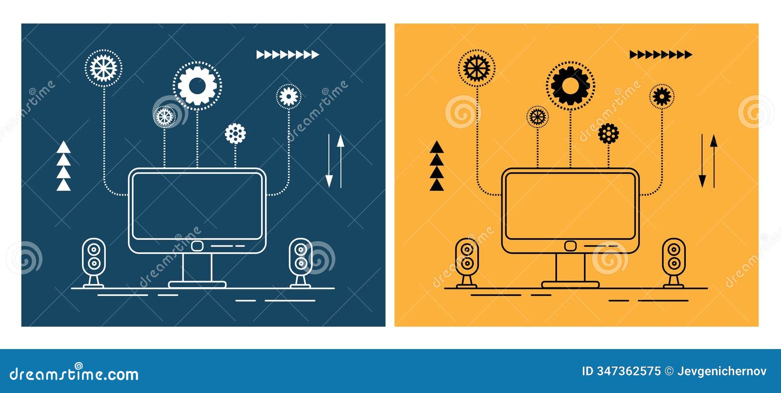 Computer Repair with Gear Line Art Stock Illustration - Illustration of ...