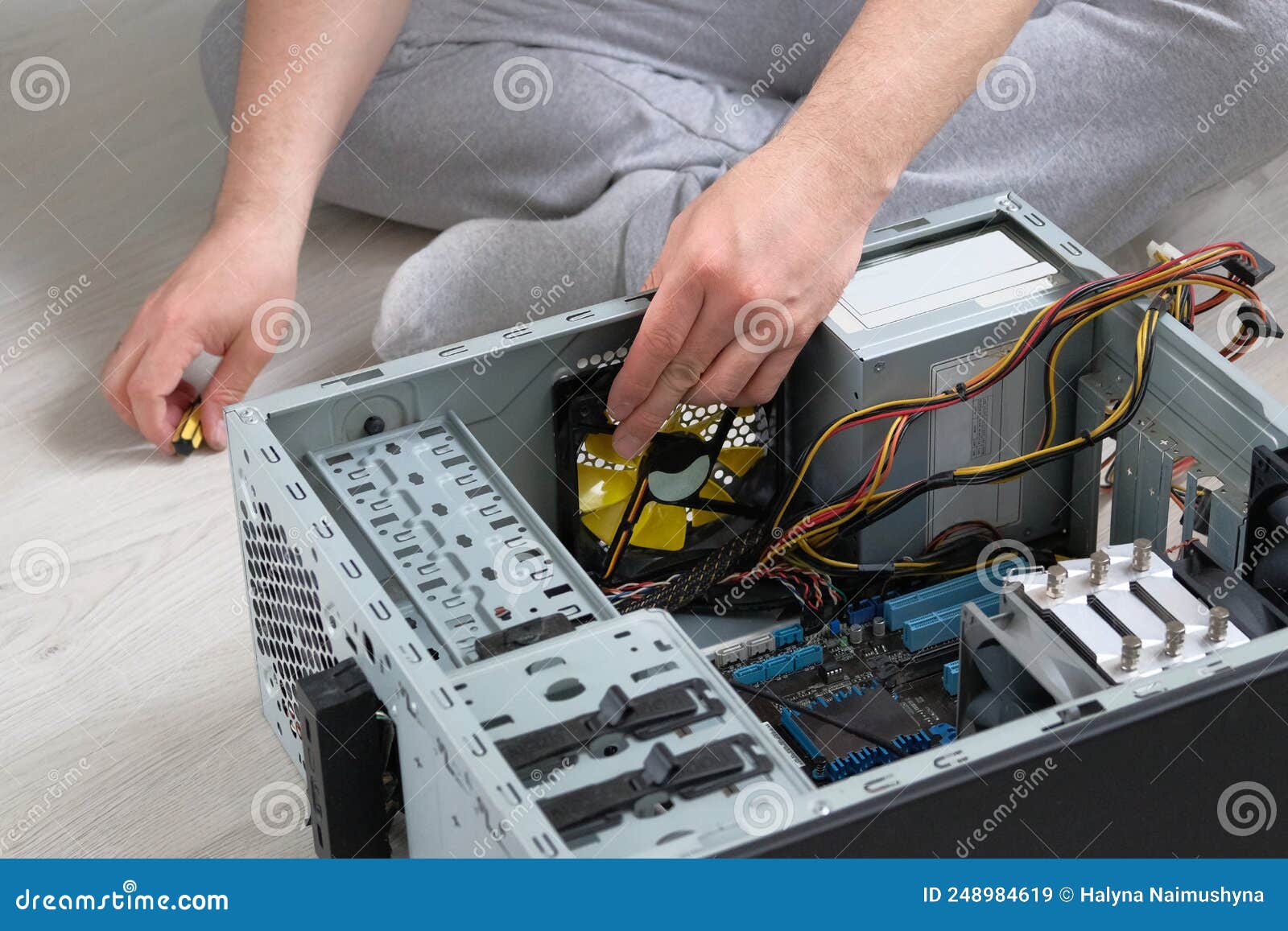 Computer Repair. Hands of Technician Repairing a Computer, Close Up ...