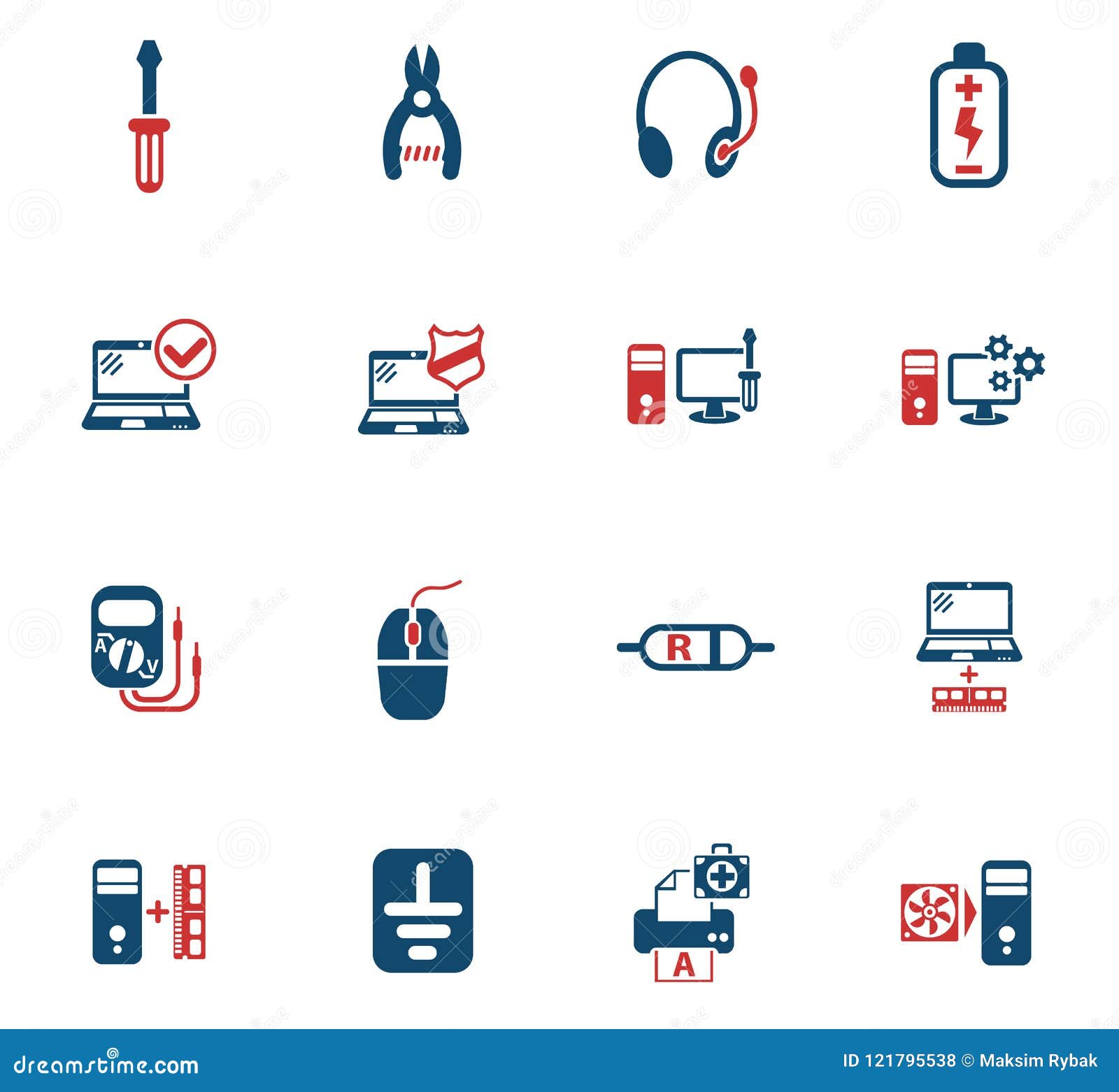 Computer repair icon set stock vector. Illustration of data - 121795538