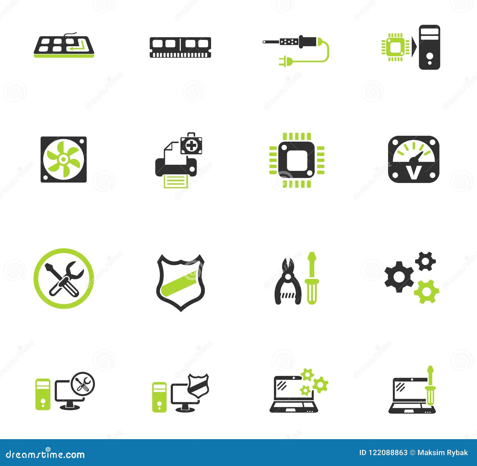 Computer repair icon set stock vector. Illustration of processor ...