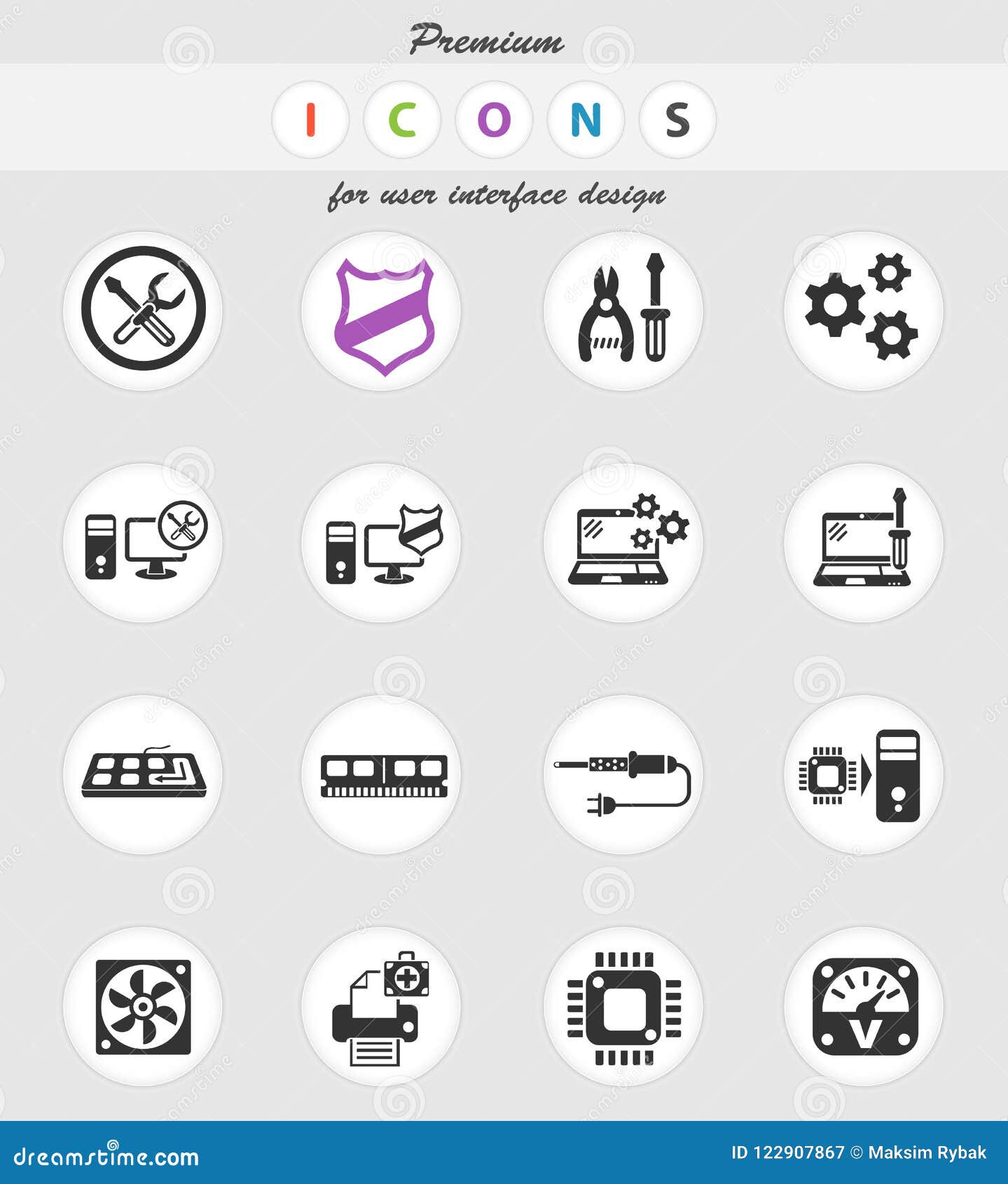 Computer repair icon set stock vector. Illustration of cooler - 122907867