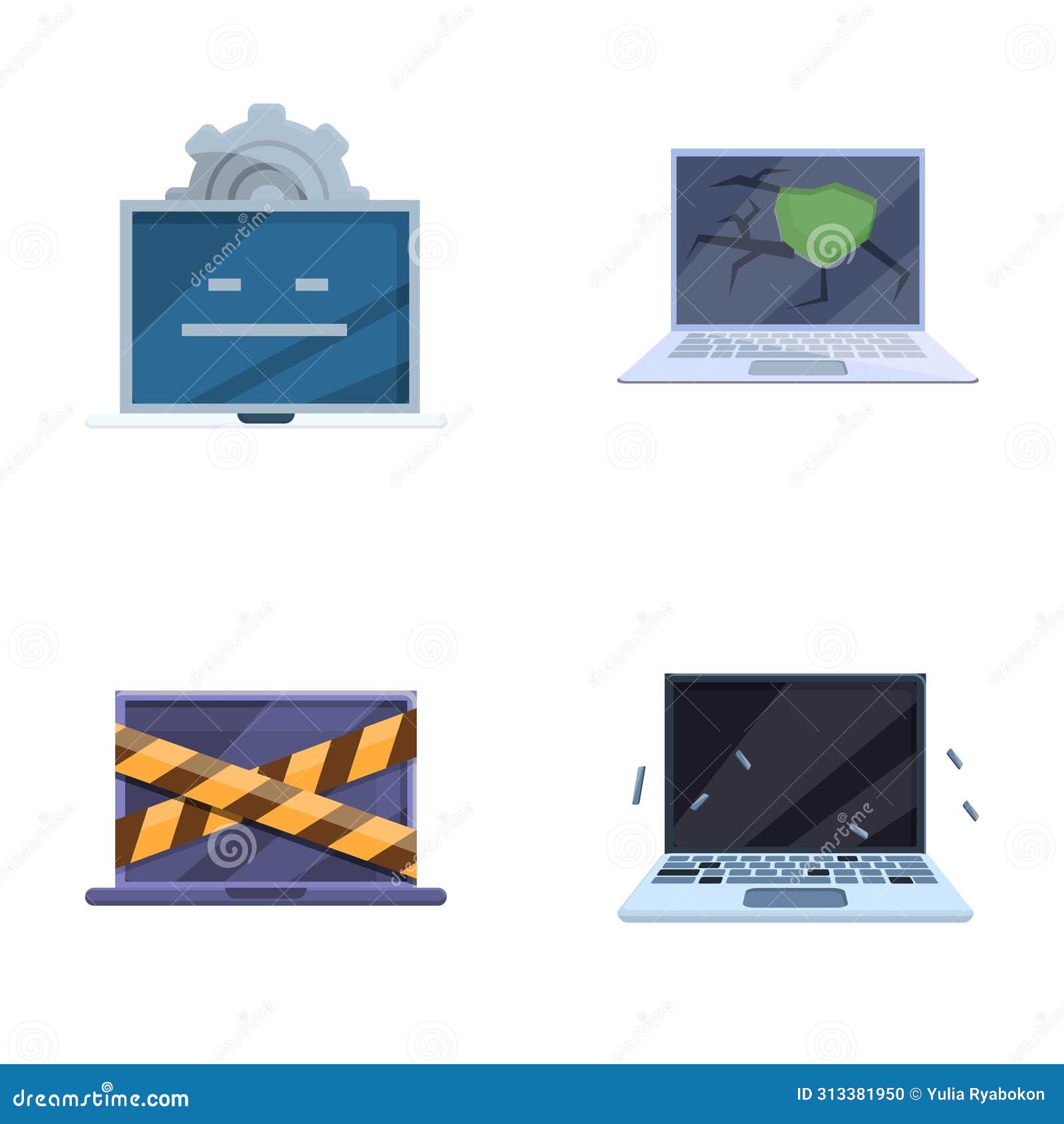 Computer Repair Icons Set Cartoon Vector. Various Broken Personal ...