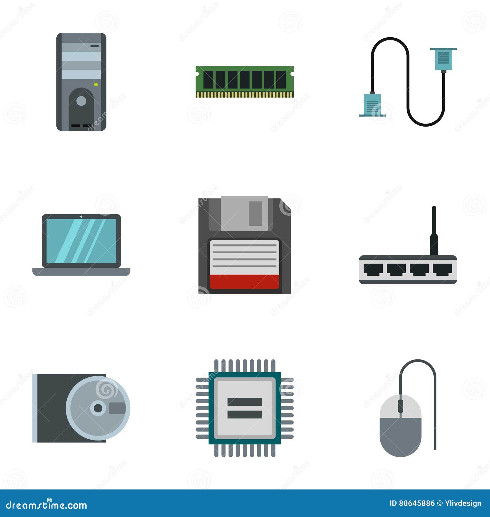 Computer Repair Icons Set, Flat Style Stock Vector - Illustration of ...
