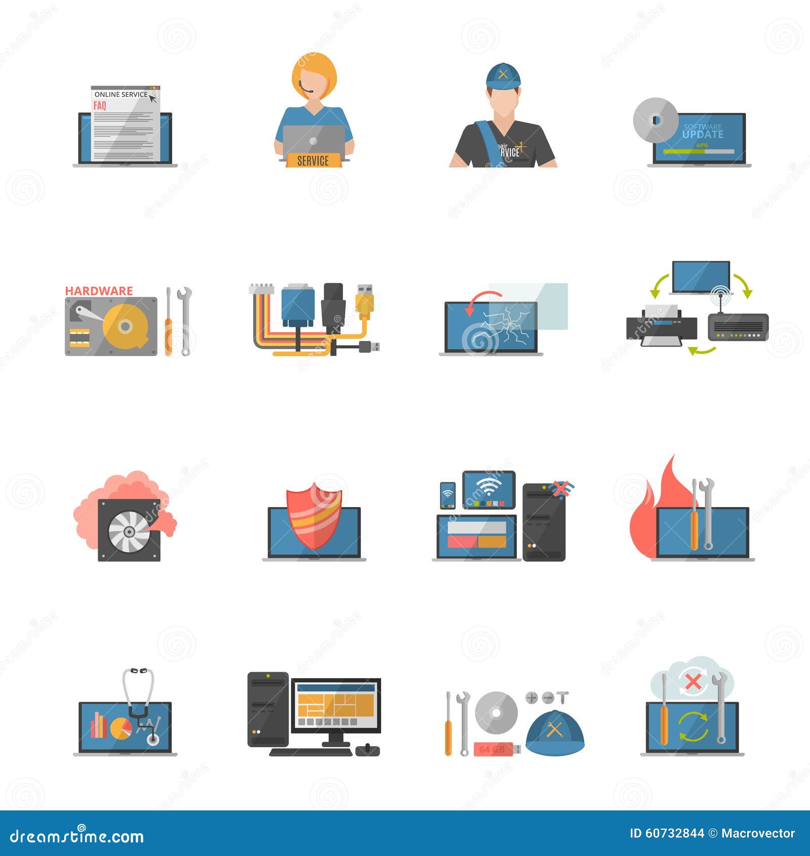 Computer Repair Icons Set stock vector. Illustration of business - 60732844