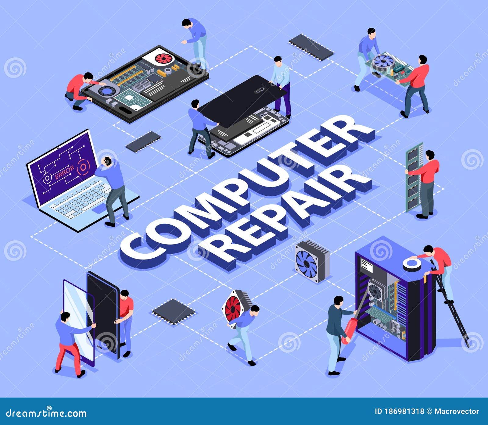 Computer Repair Isometric Flowchart Stock Vector - Illustration of ...