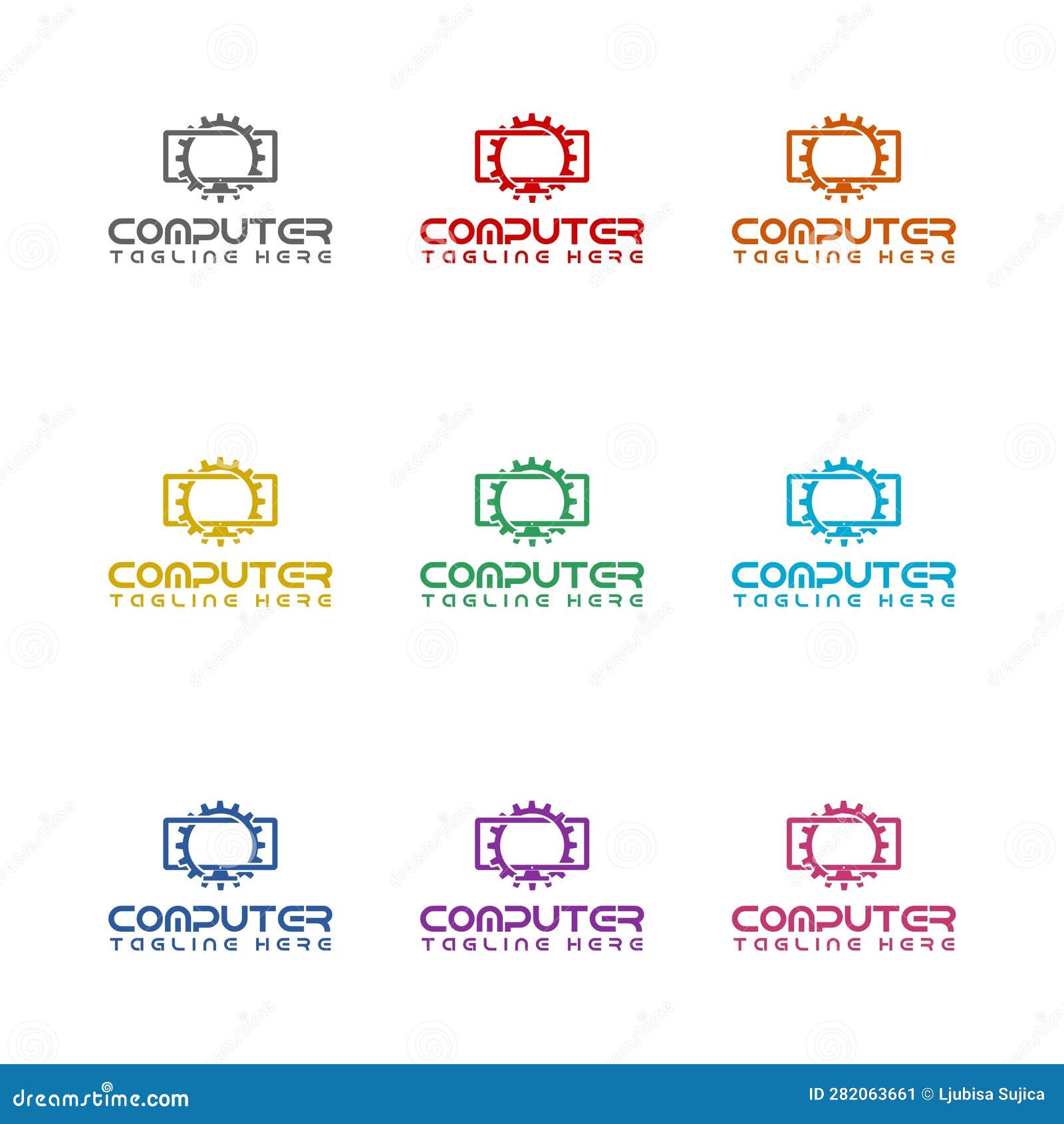 Computer Repair Logo Template Icon. Color Set Stock Vector ...
