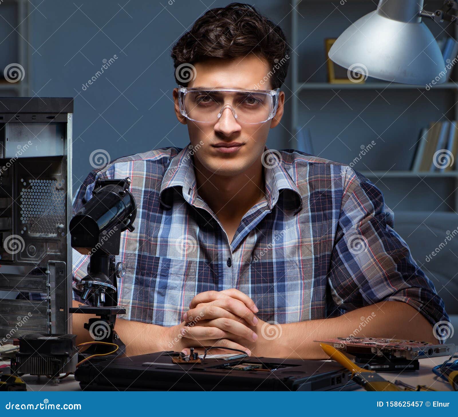 Computer Repair Man Cleaning Dust with Brush Stock Image - Image of ...