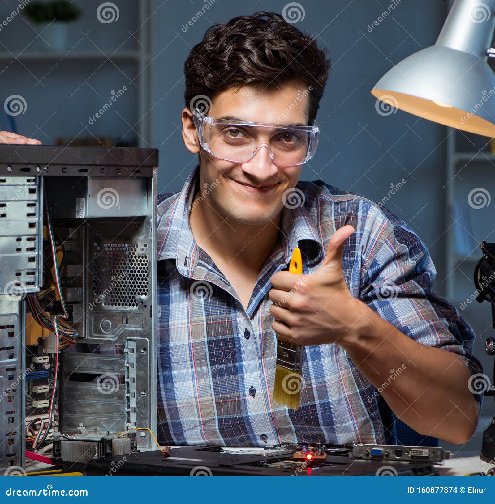 The Computer Repair Man Cleaning Dust with Brush Stock Photo - Image of ...