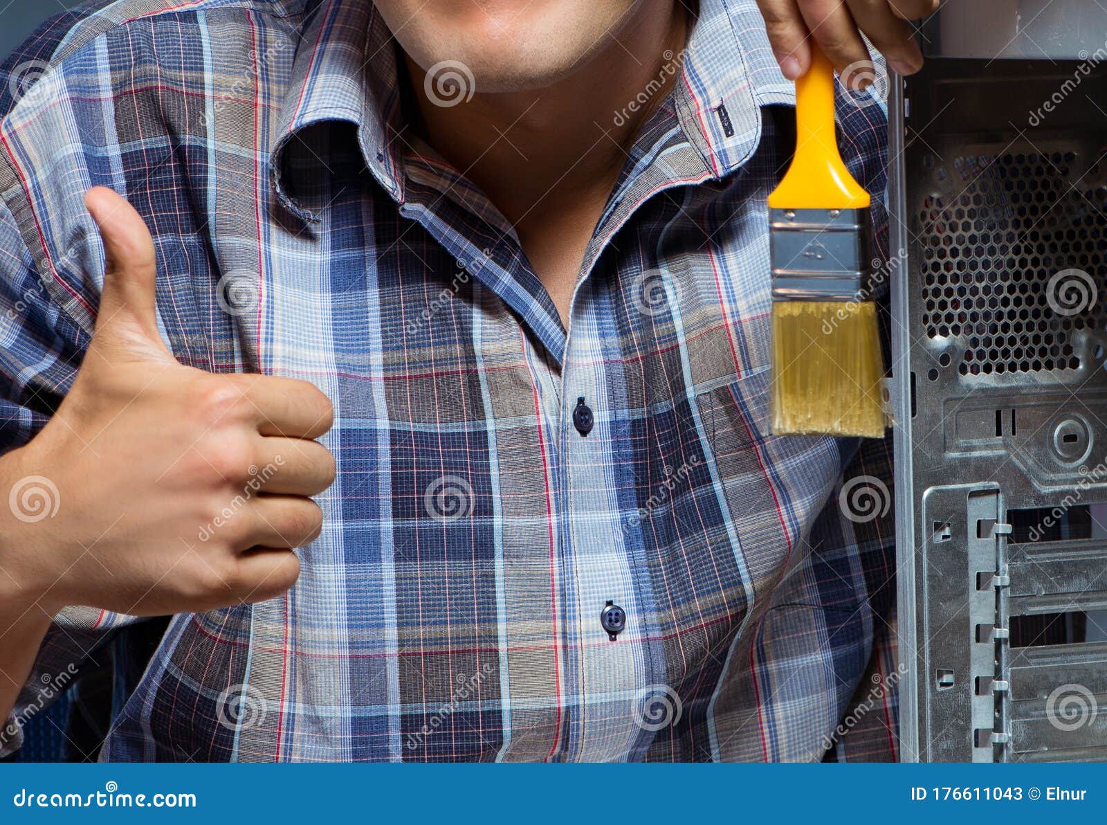 Computer Repair Man Cleaning Dust with Brush Stock Image - Image of ...