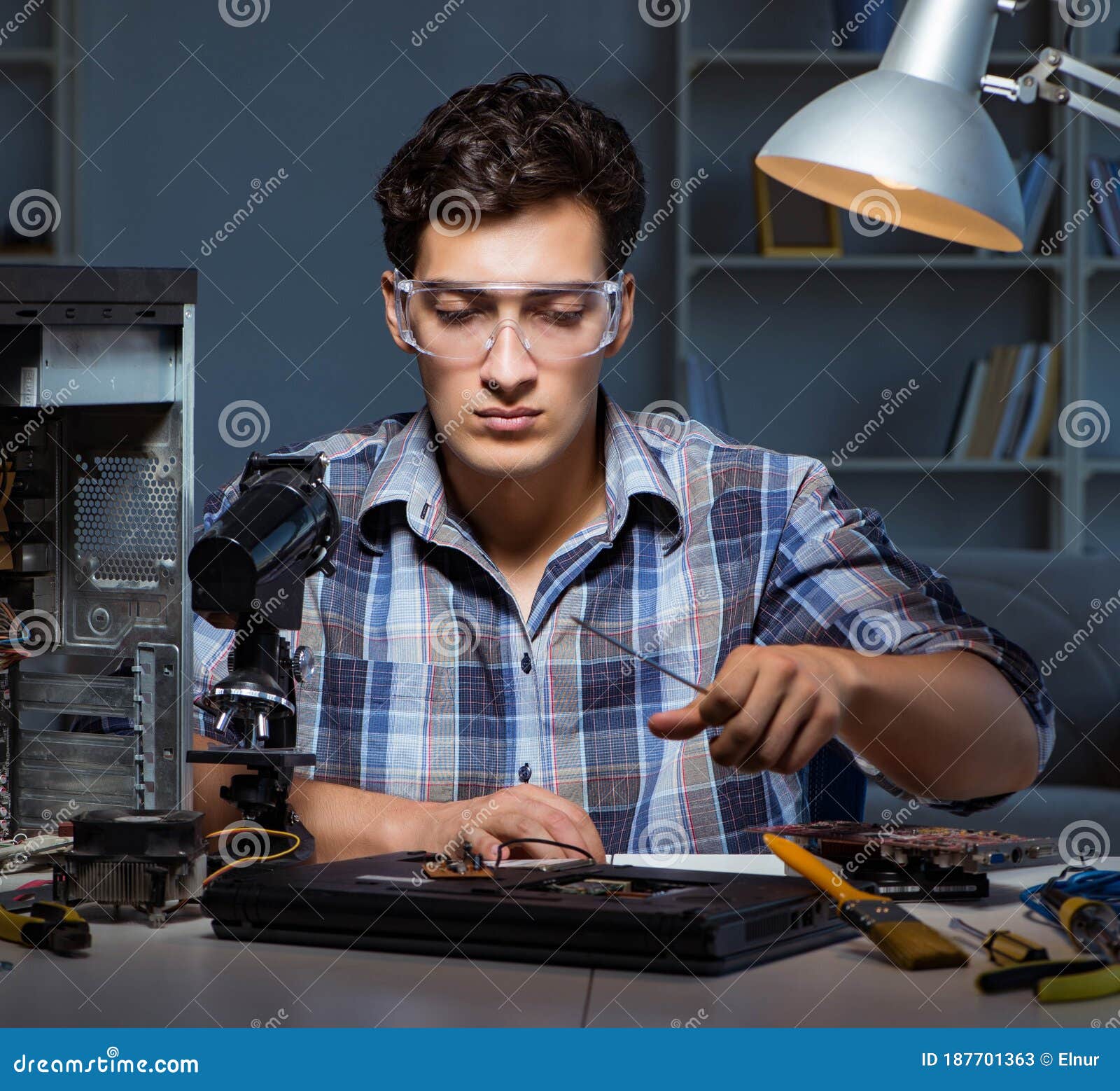 Computer Repair Man Cleaning Dust with Brush Stock Image - Image of ...