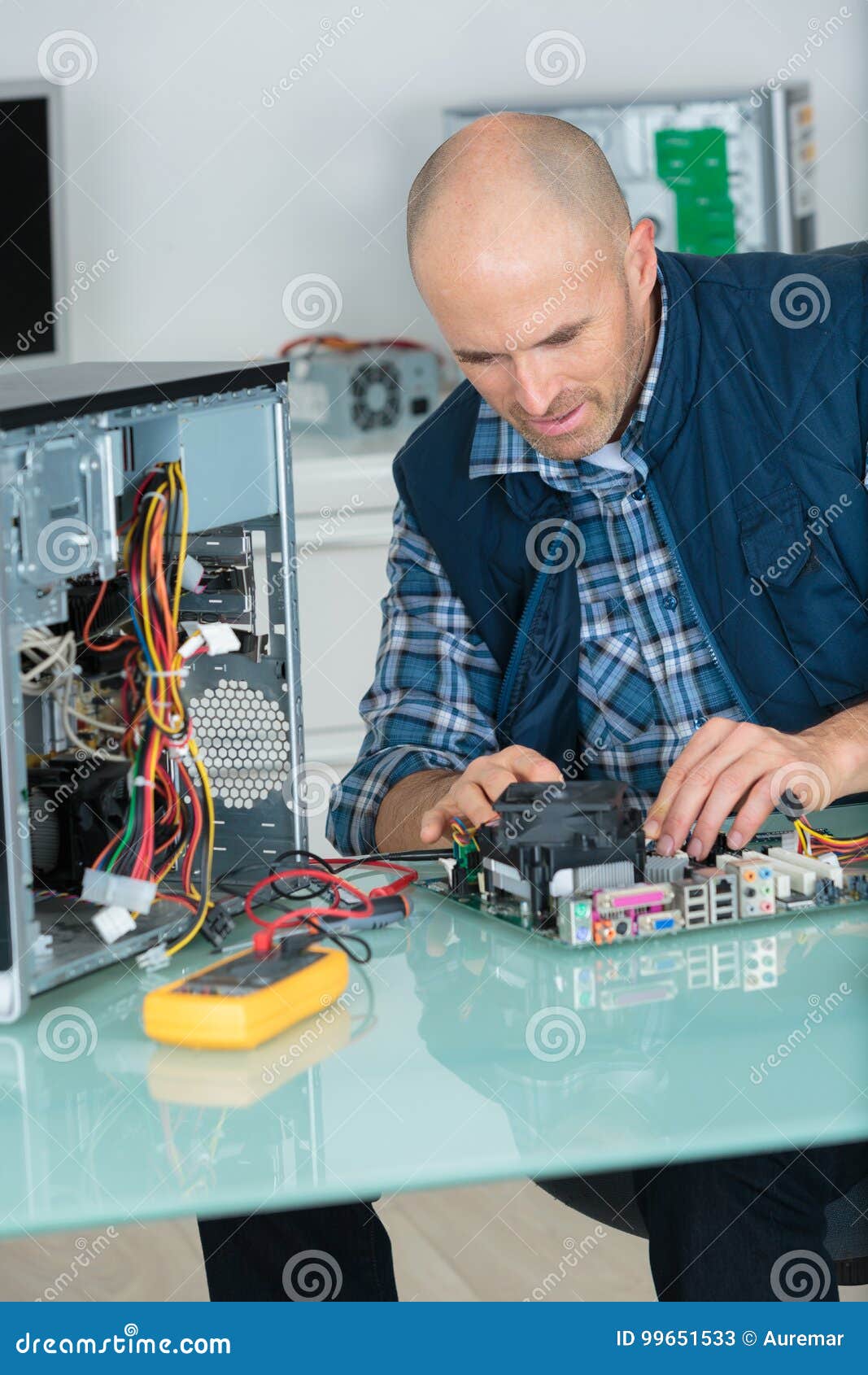 Computer Repair Man Fixing System Unit Stock Image - Image of ...