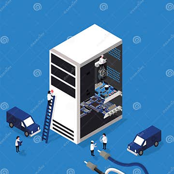 Computer Repair Service Flat 3D Isometric Stock Illustration ...