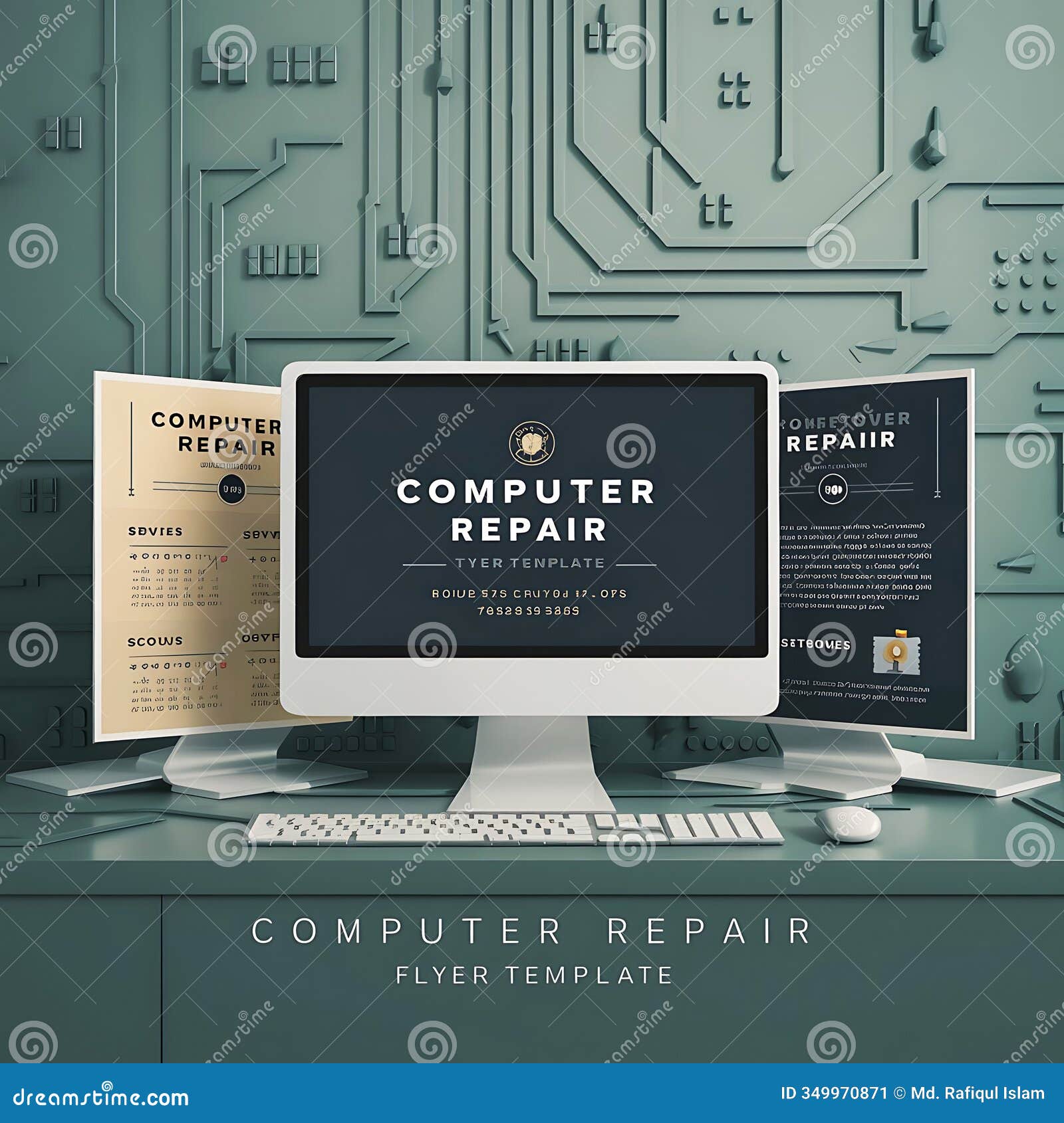 Computer Repair Service Flayer Banner Mockup Template Illustration ...