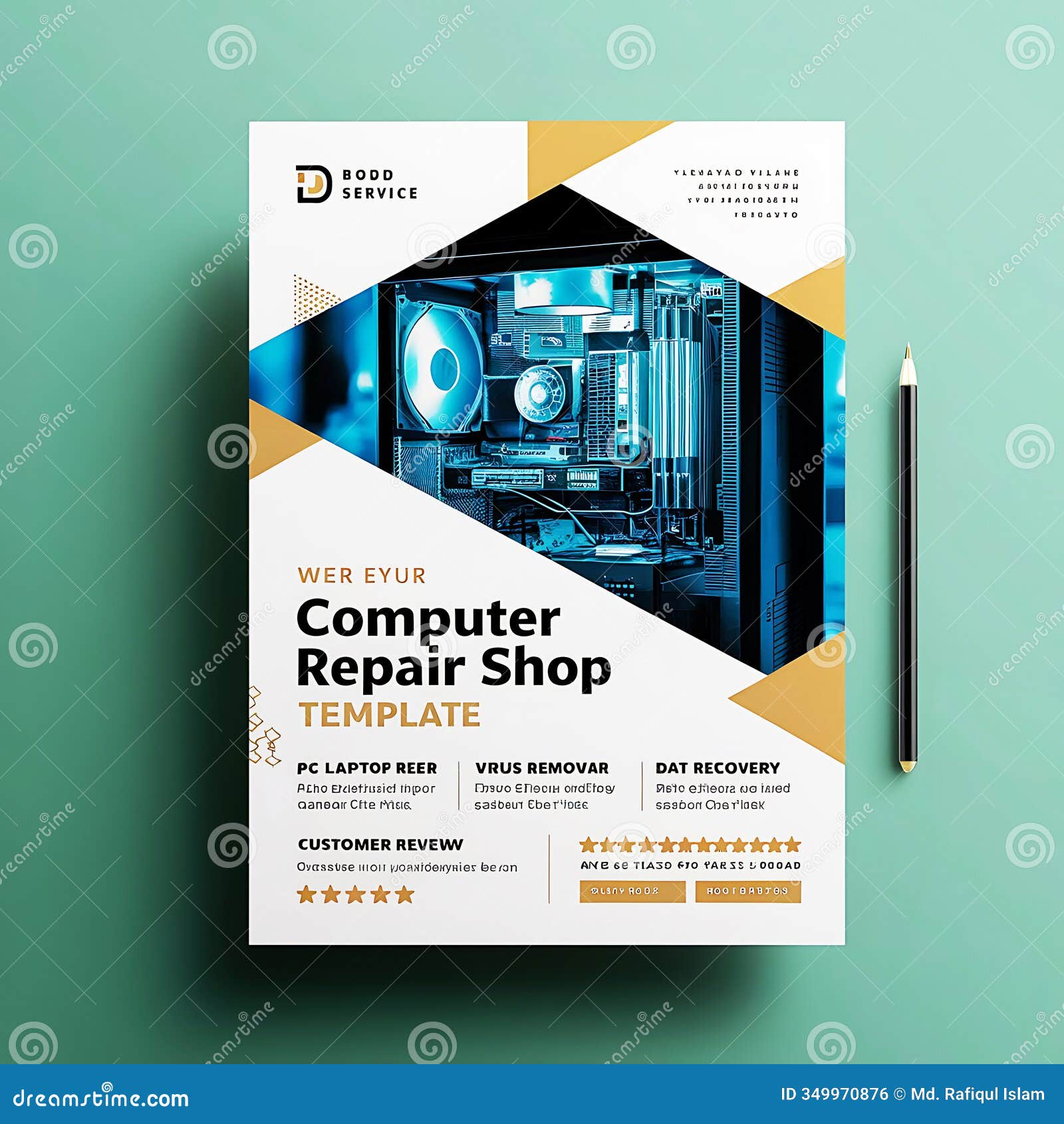 Computer Repair Service Flayer Banner Mockup Template Illustration ...