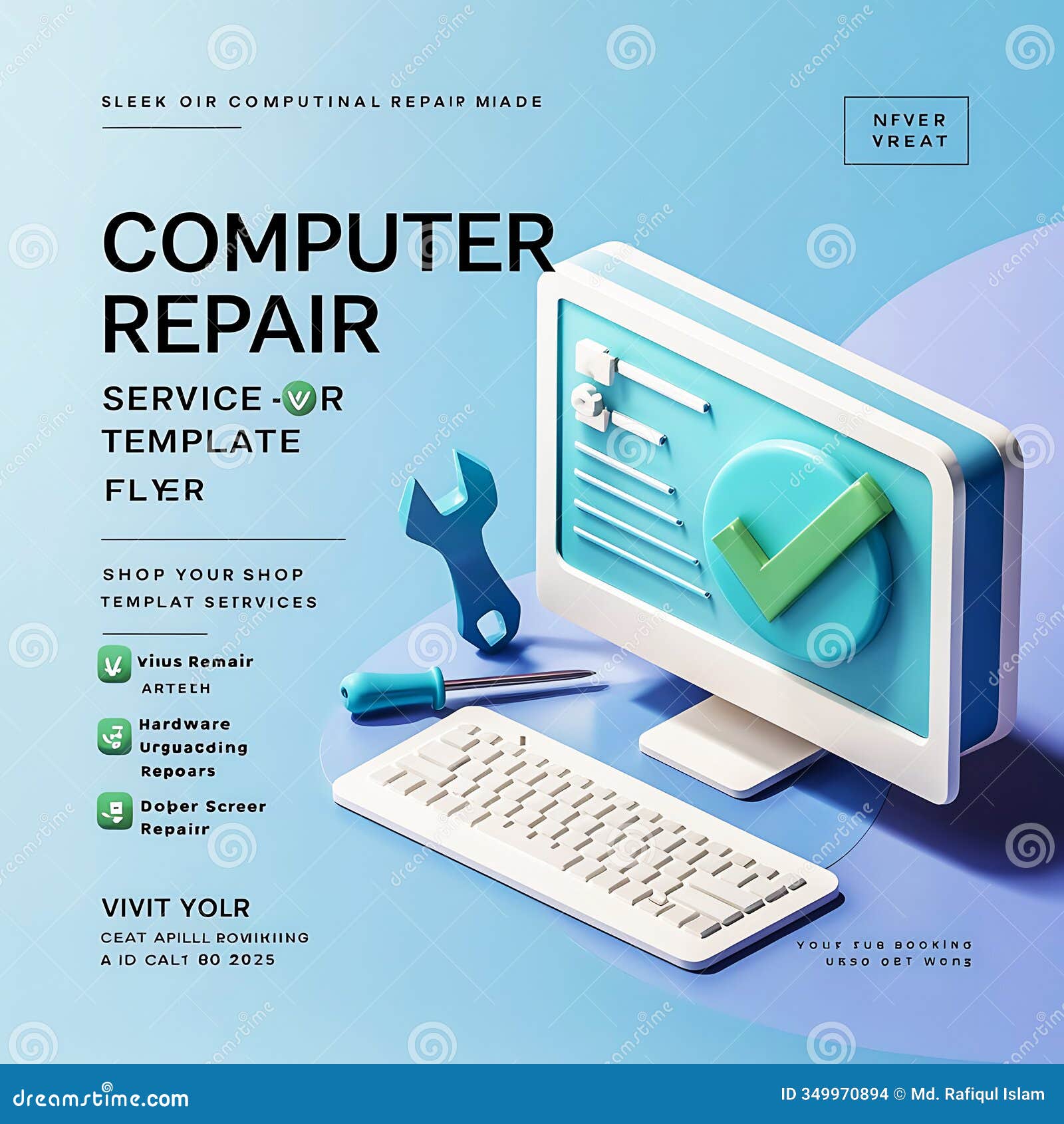 Computer Repair Service Flayer Banner Mockup Template Illustration ...