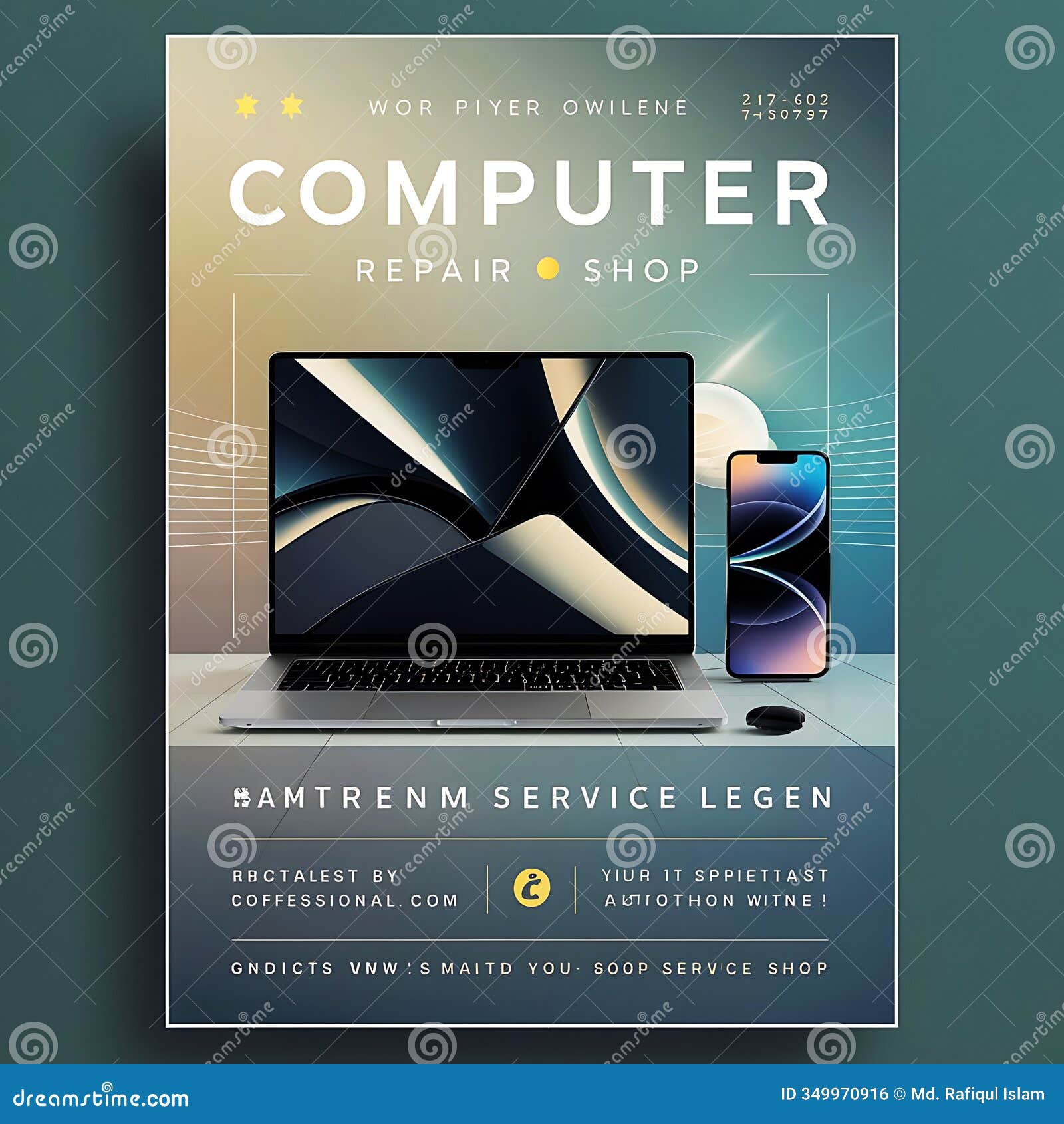 Computer Repair Service Flayer Banner Mockup Template Illustration ...