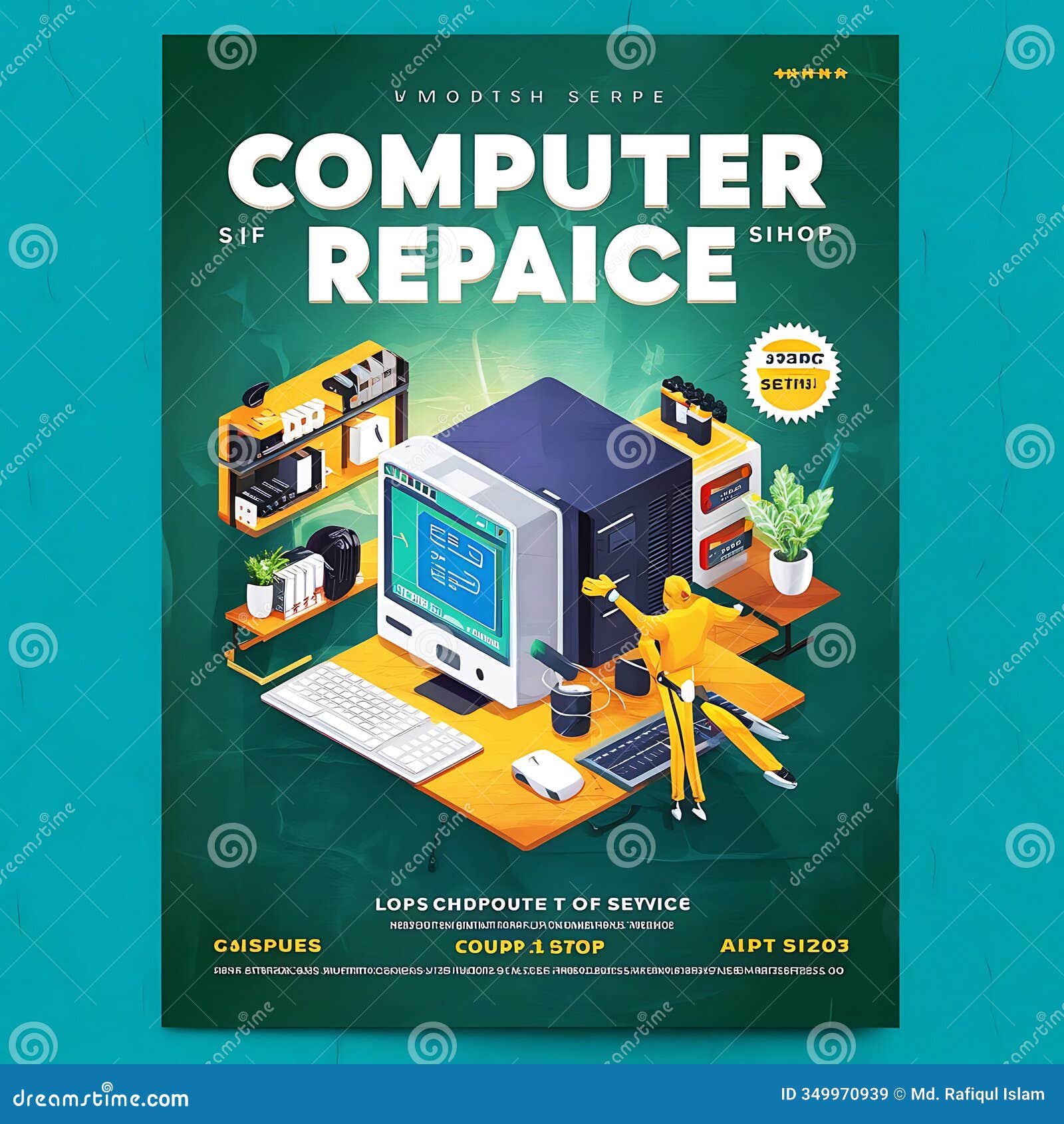 Computer Repair Service Flayer Banner Mockup Template Illustration ...