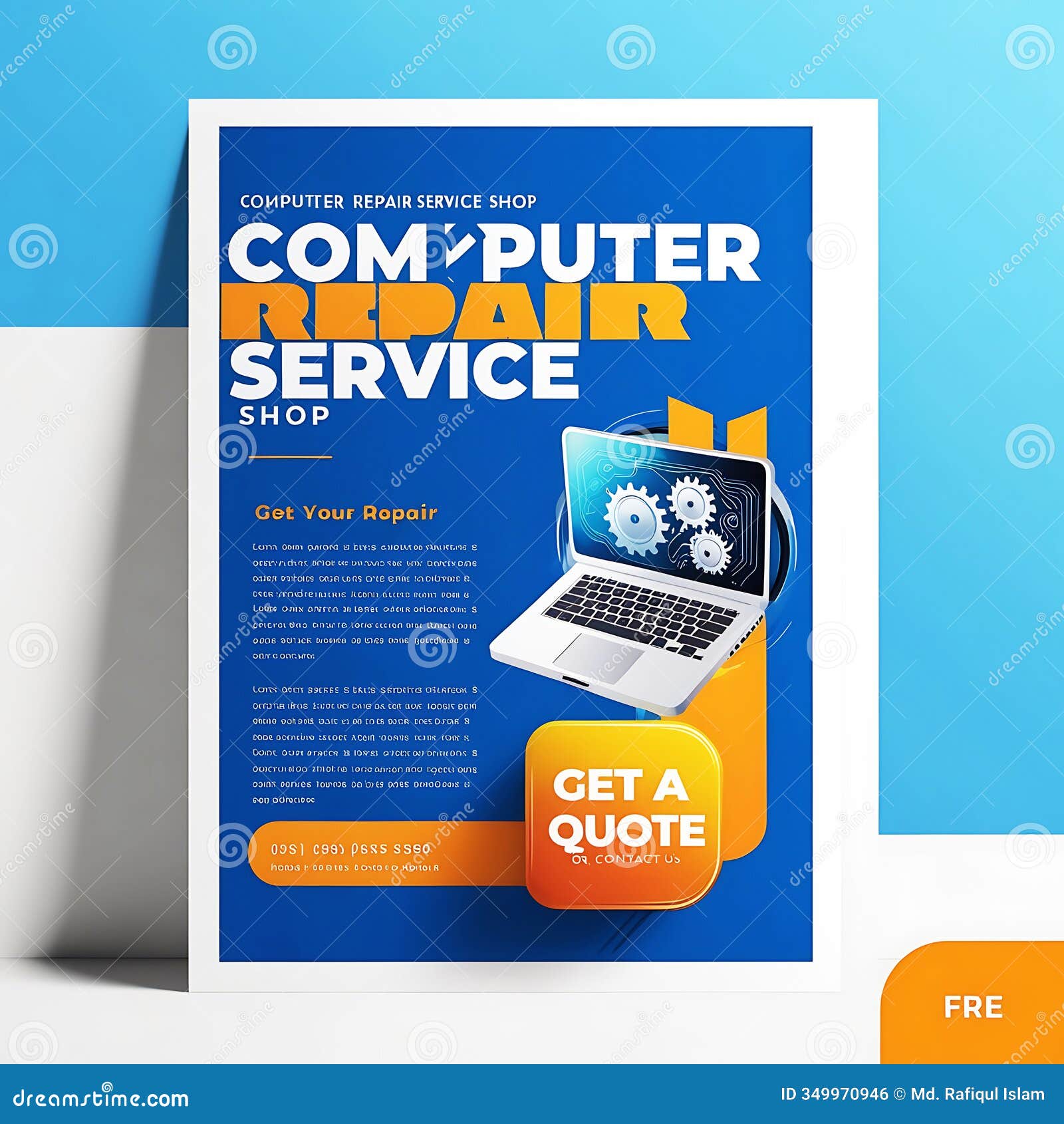 Computer Repair Service Flayer Banner Mockup Template Illustration ...