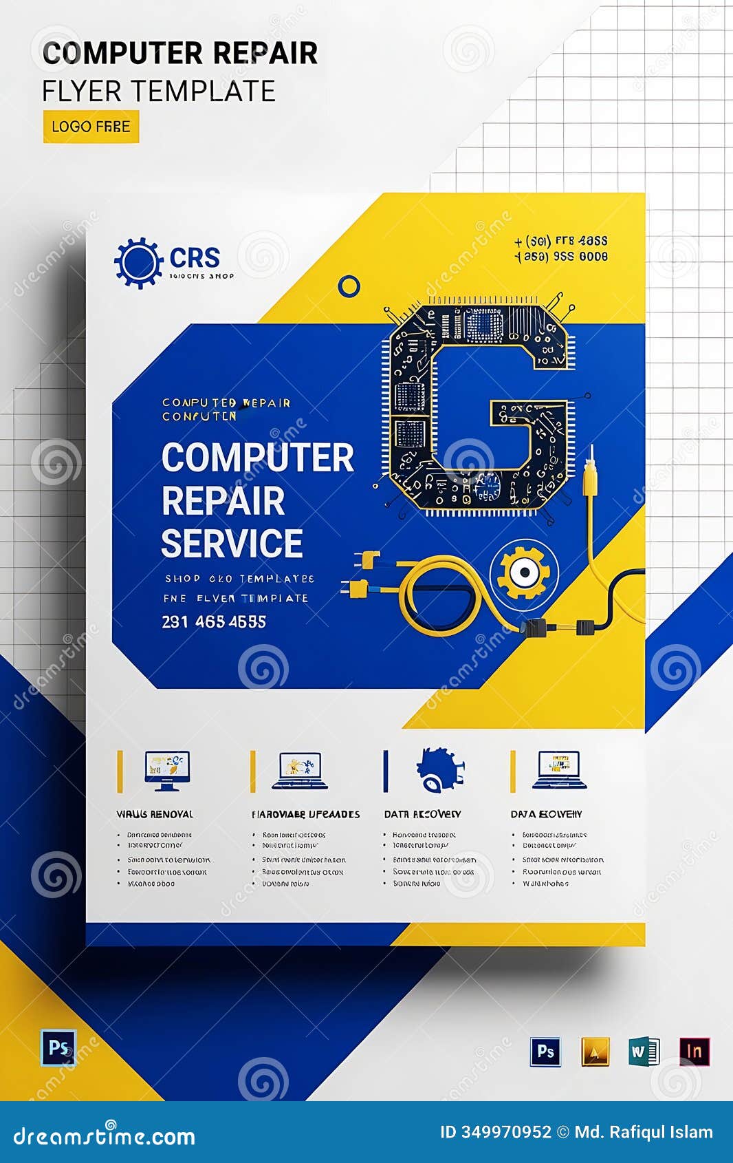 Computer Repair Service Flayer Banner Mockup Template Illustration ...