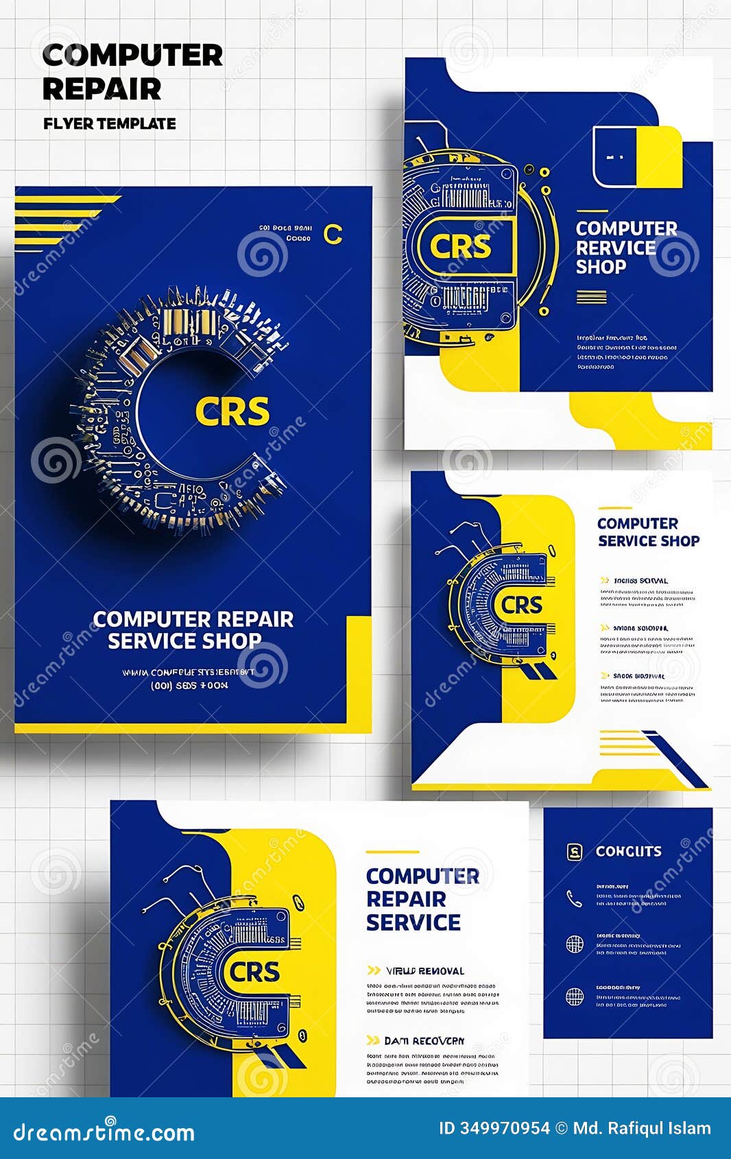 Computer Repair Service Flayer Banner Mockup Template Illustration ...