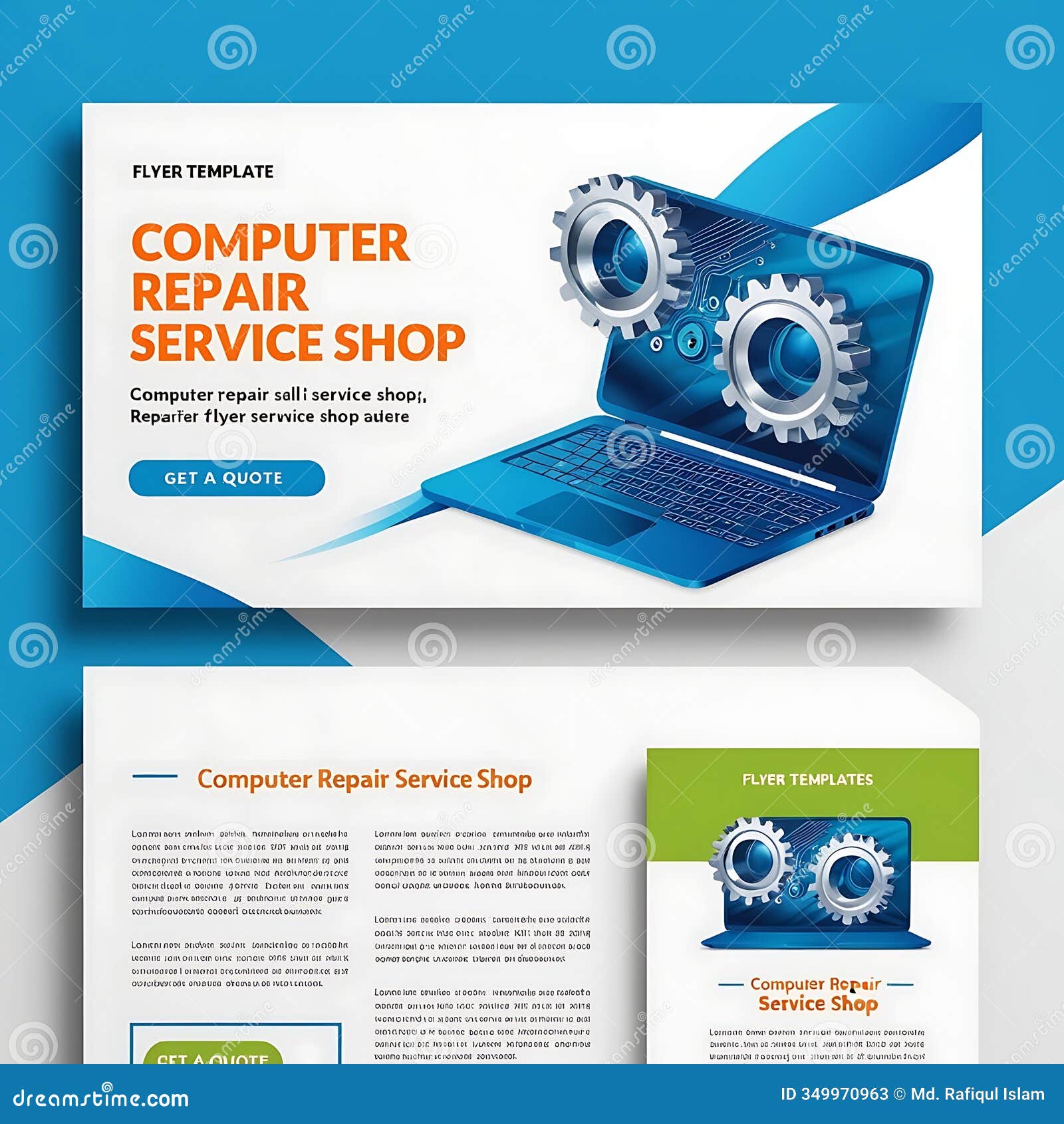 Computer Repair Service Flayer Banner Mockup Template Illustration ...