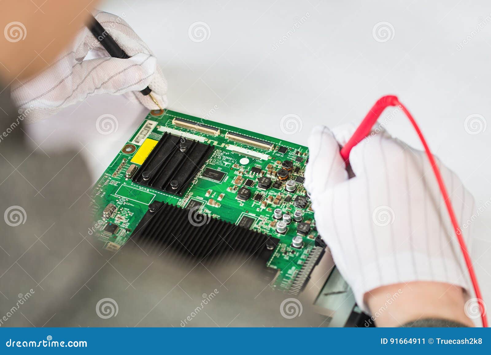 Computer Repair Service, Hands of Man Tech Testing Motherboard with ...