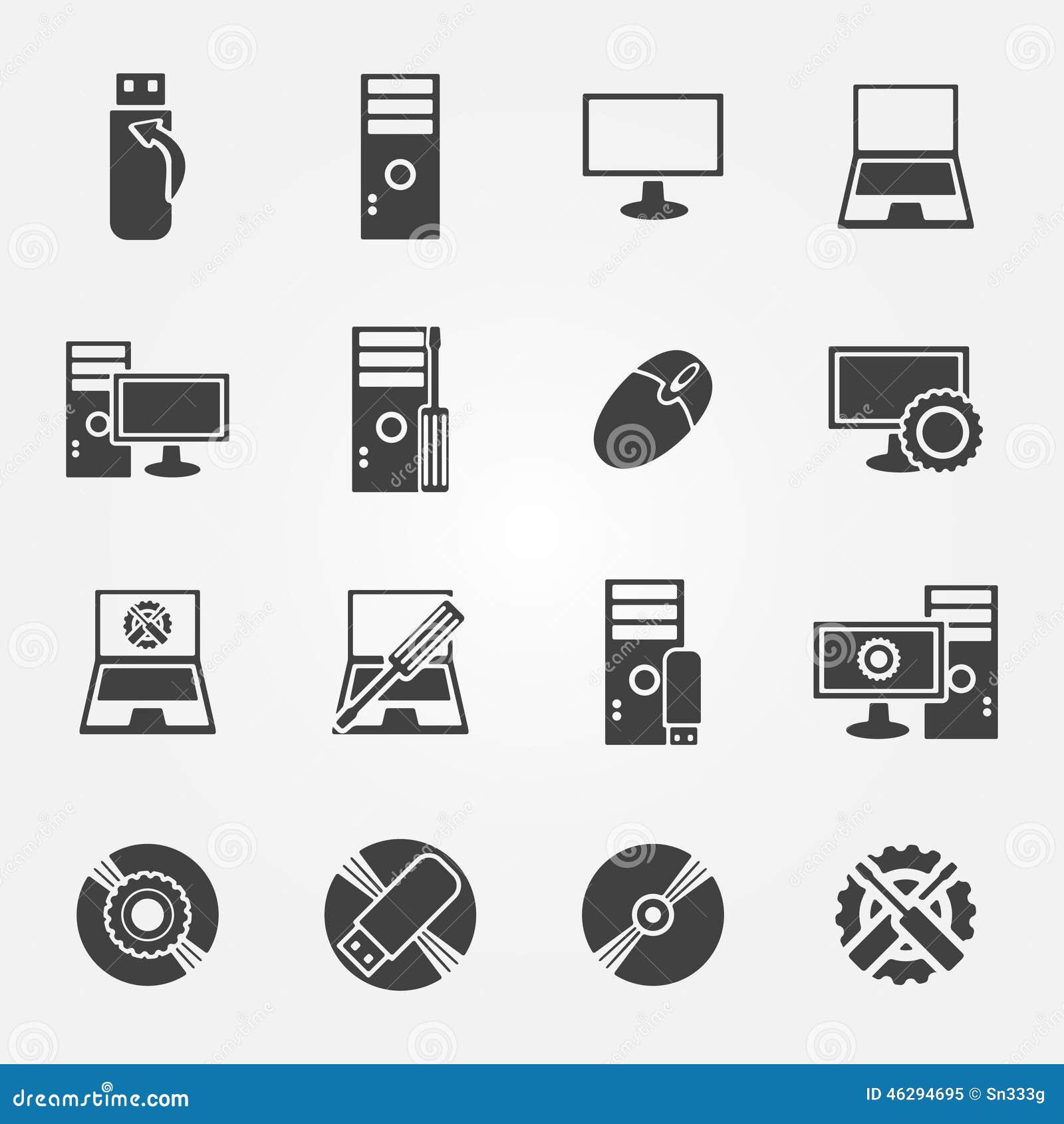 Computer Repair Service and Maintenance Icon Set Stock Vector ...