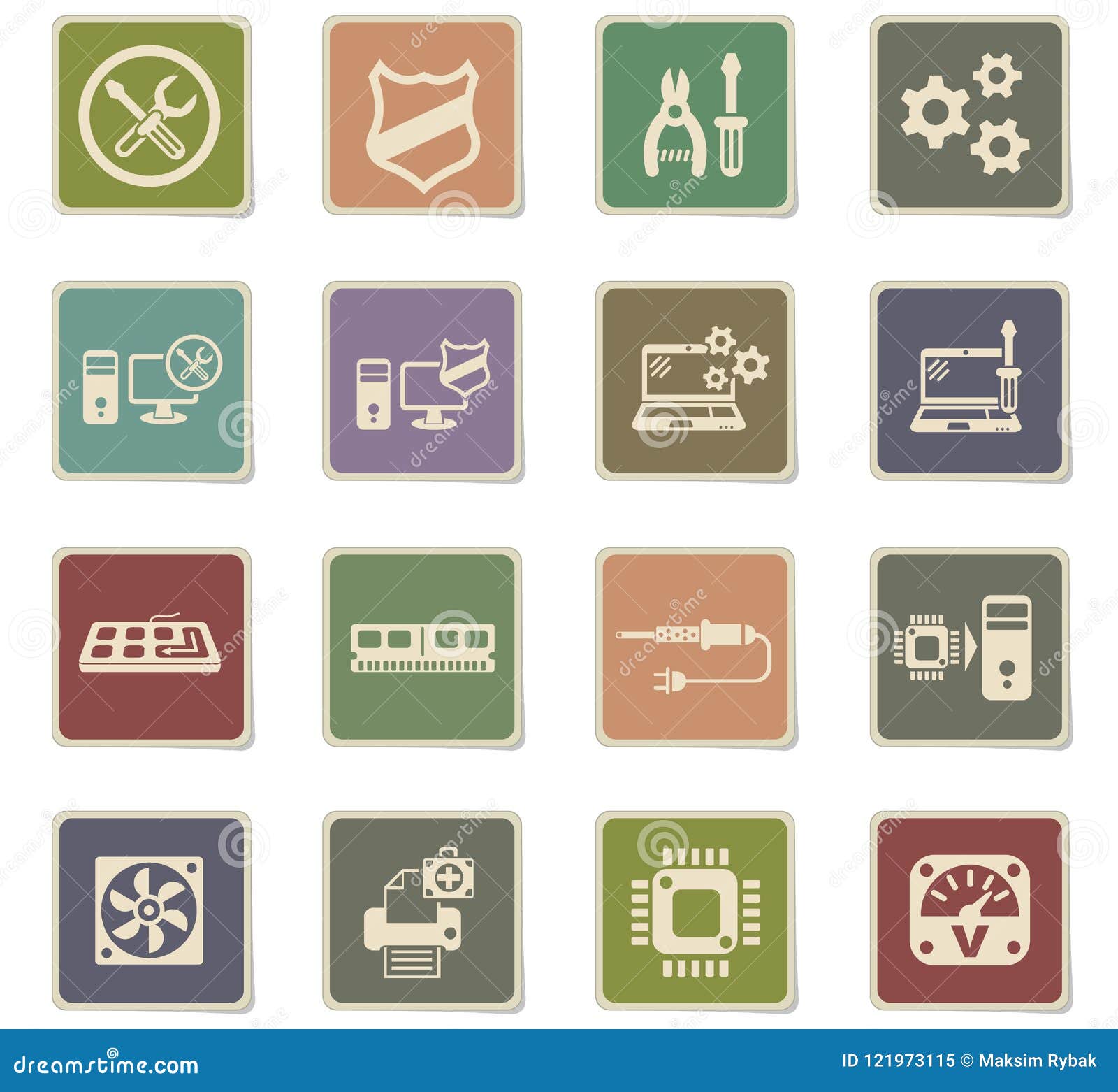 Computer repair icon set stock vector. Illustration of label - 121973115