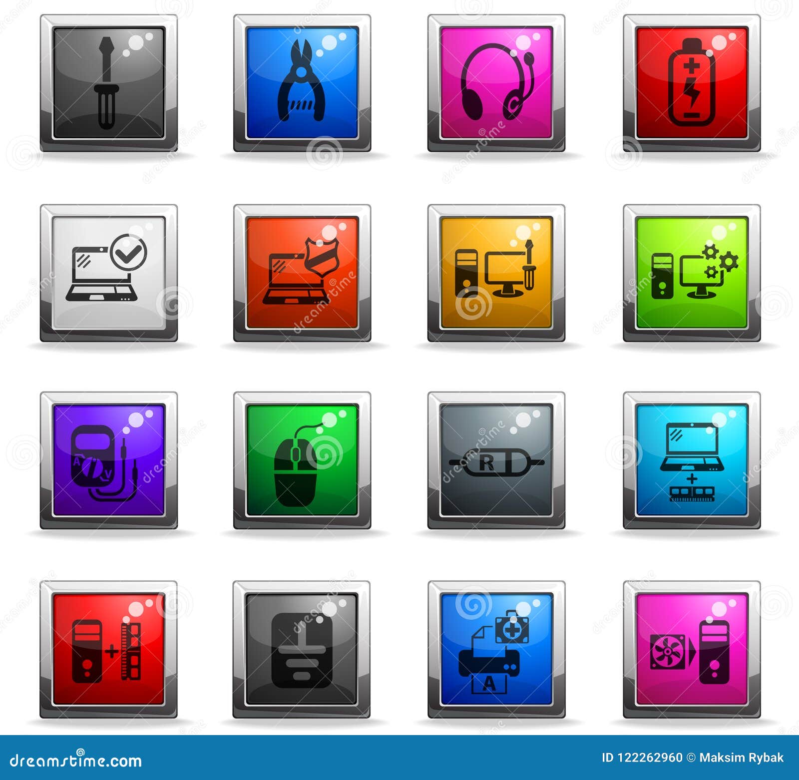 Computer repair icon set stock vector. Illustration of notebook - 122262960