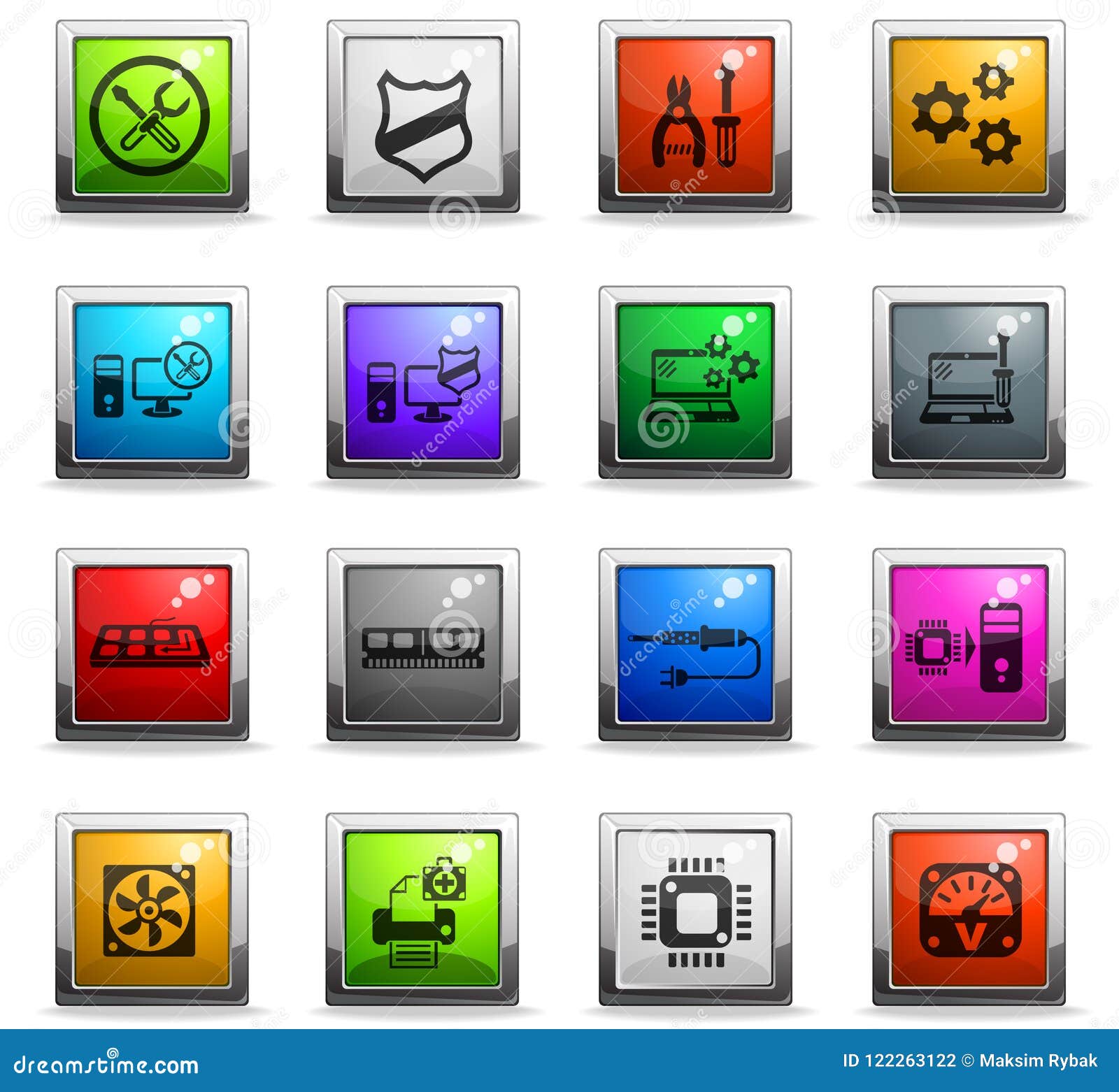 Computer repair icon set stock vector. Illustration of broken - 122263122