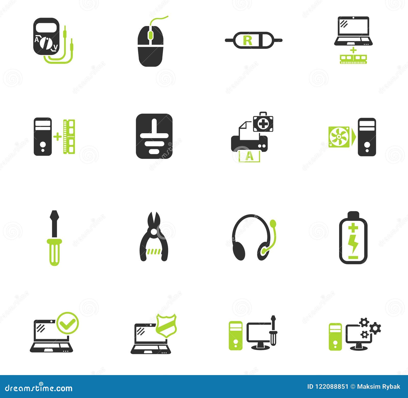 Computer repair icon set stock vector. Illustration of grounding ...