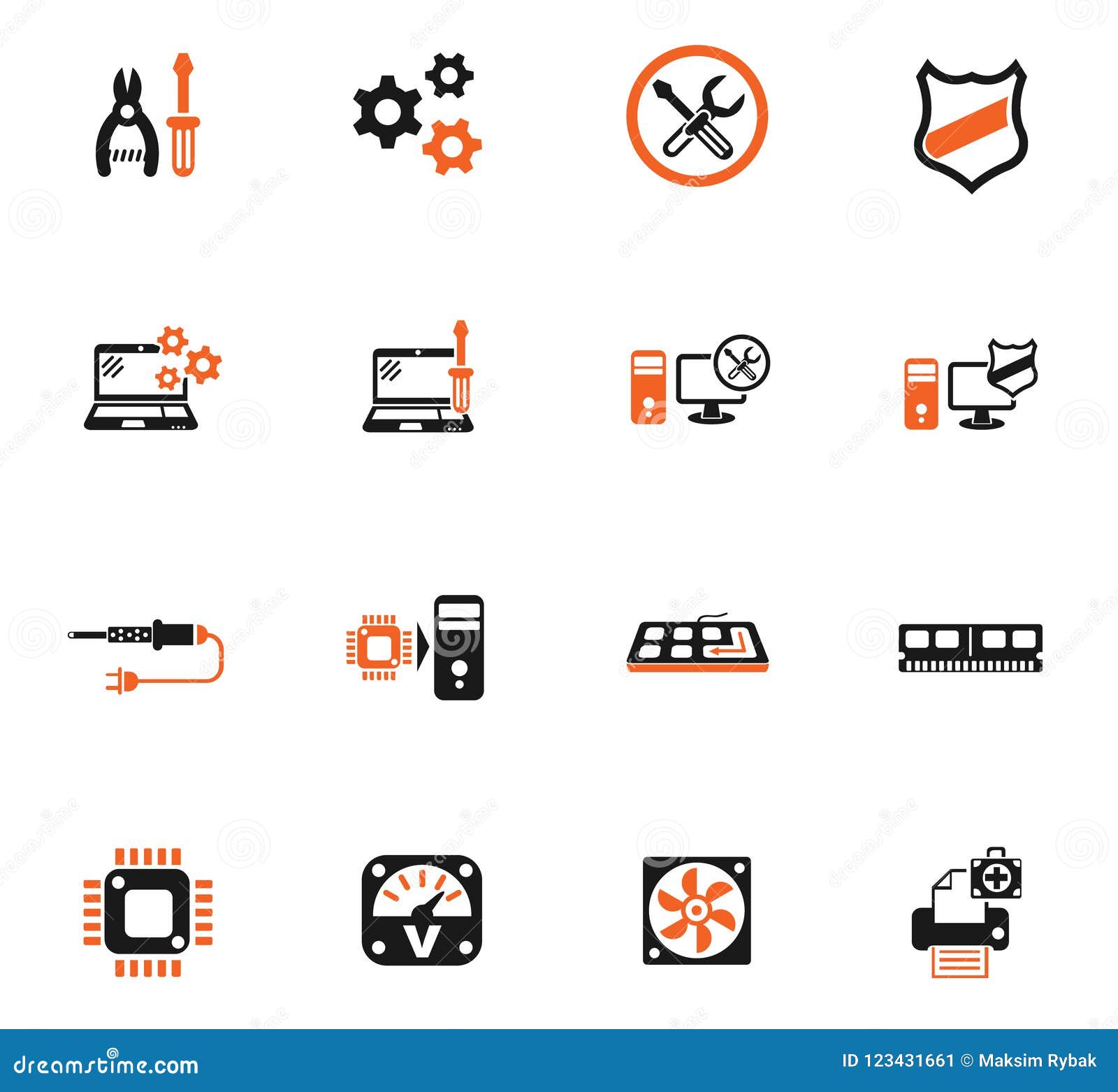 Computer repair icon set stock vector. Illustration of computer - 123431661