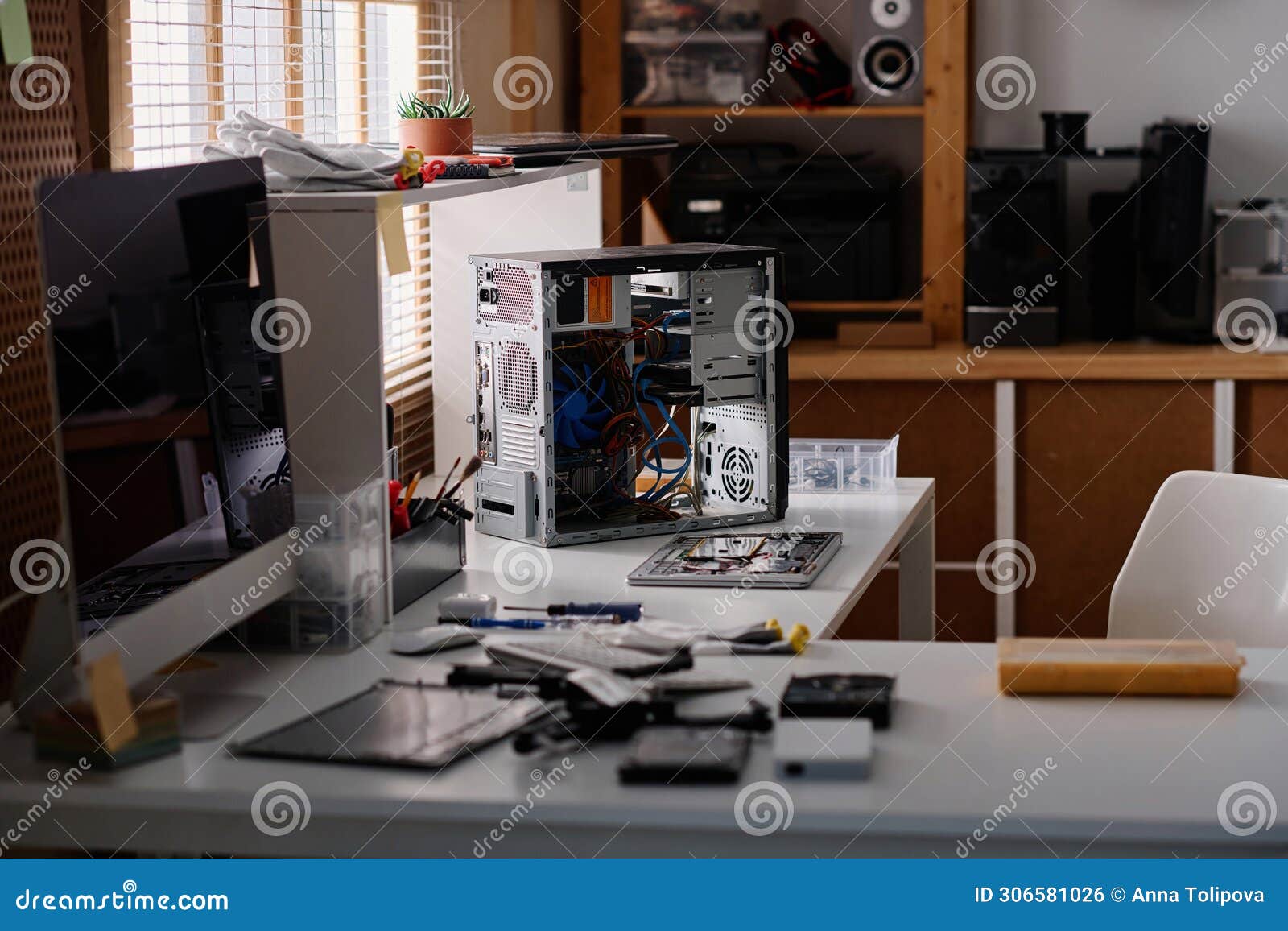Computer Repair Workshop during Workday Stock Photo - Image of indoors ...