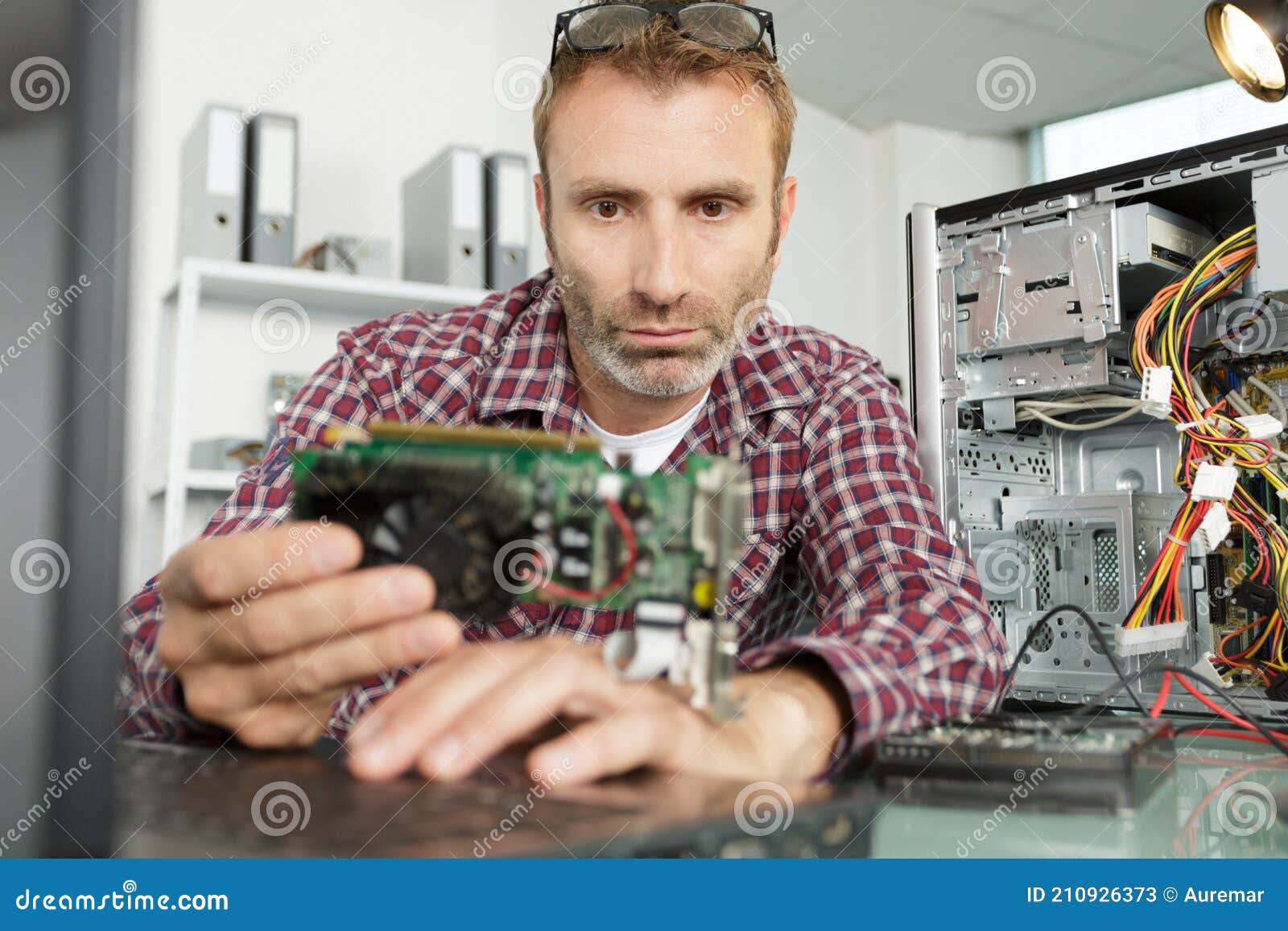 Computer Repairman Holding Fan Stock Image - Image of graphics ...