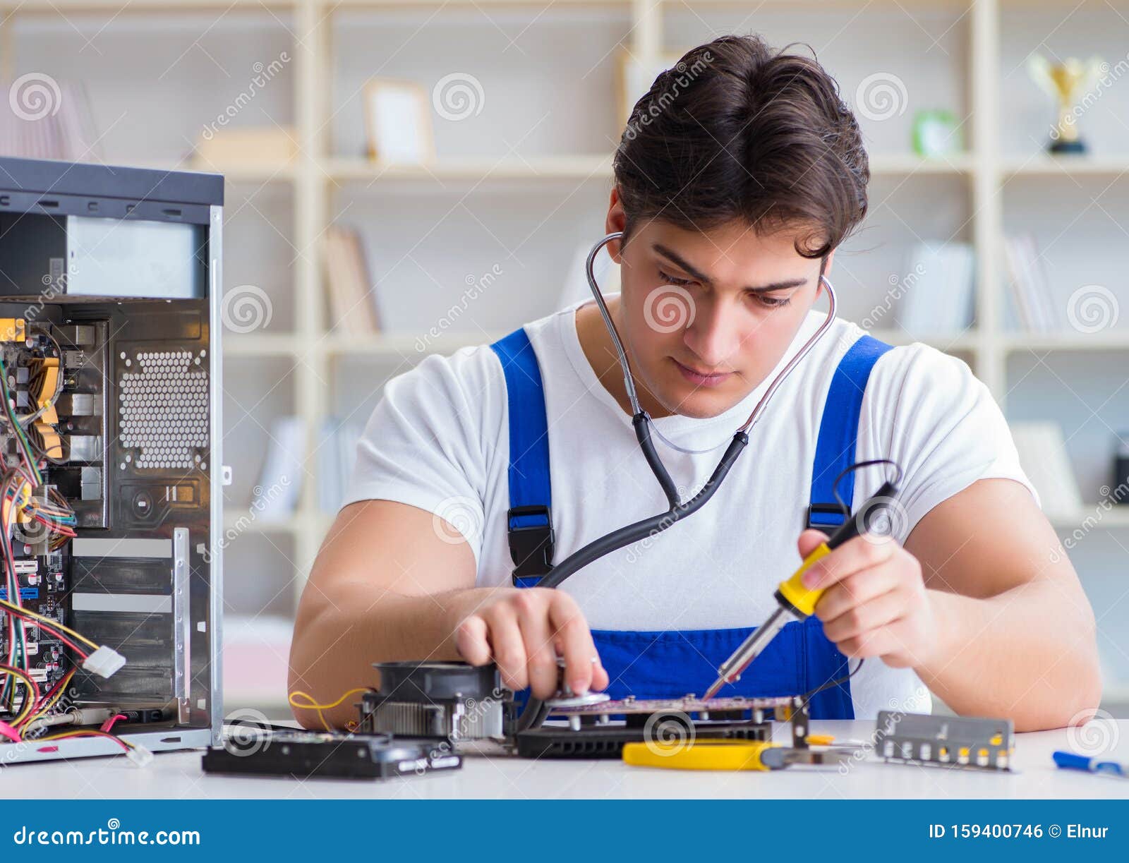 Computer Repairman Repairing Desktop Computer Stock Photo - Image of ...