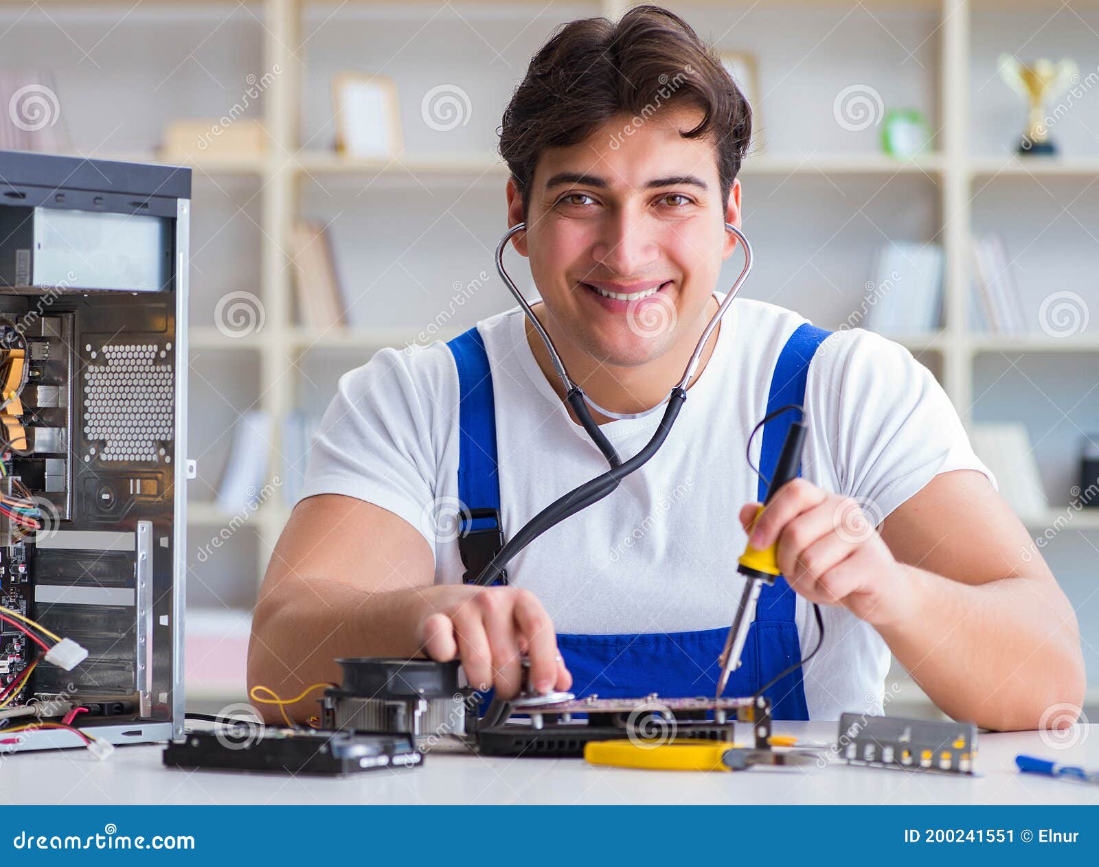 Computer Repairman Repairing Desktop Computer Stock Image - Image of ...