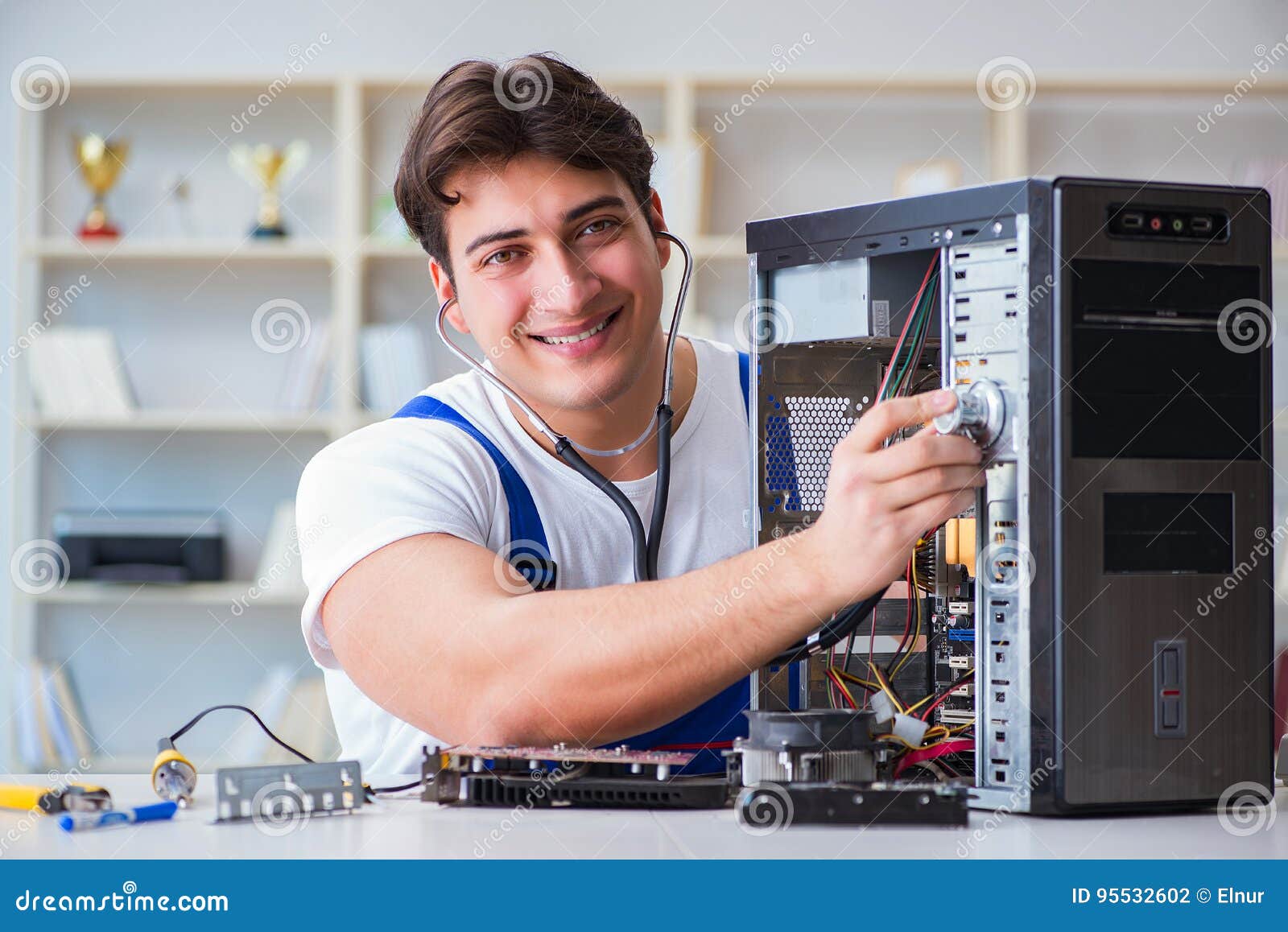 The Computer Repairman Repairing Desktop Computer Stock Photo - Image ...