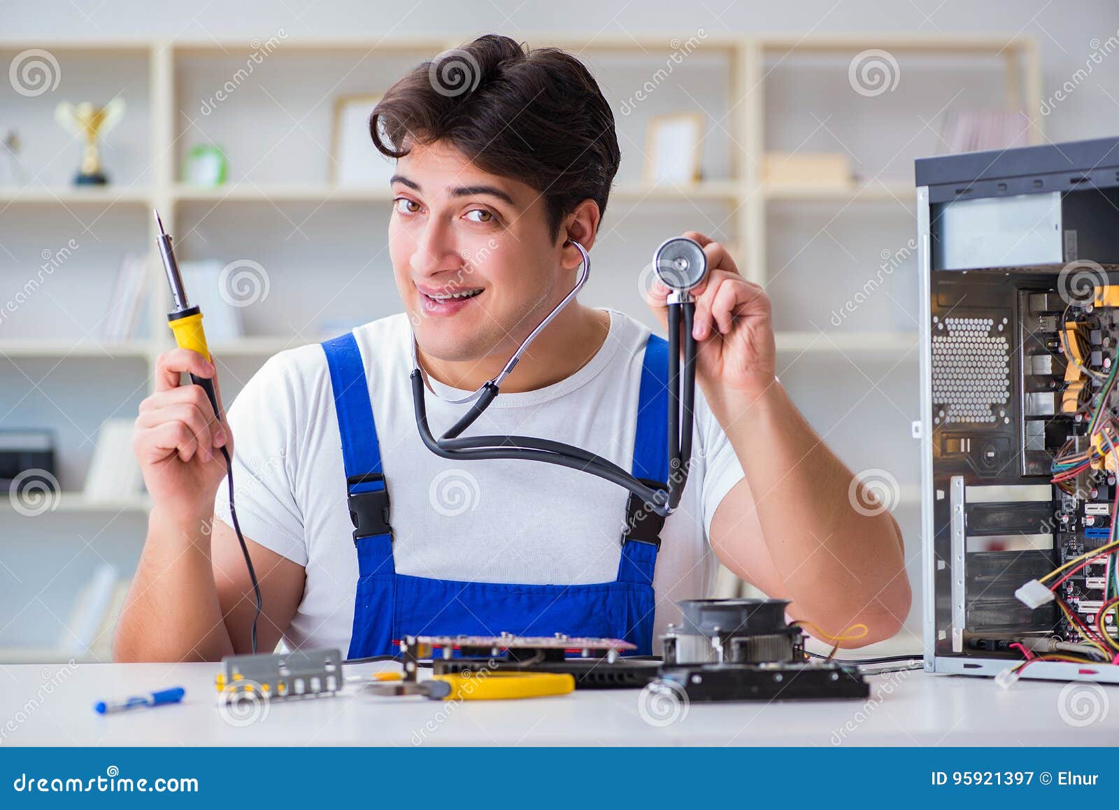 The Computer Repairman Repairing Desktop Computer Stock Image - Image ...
