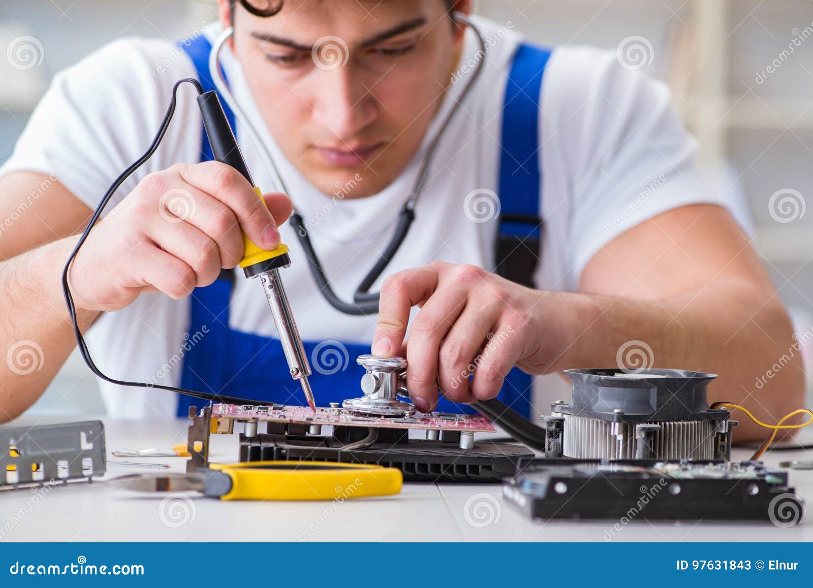 The Computer Repairman Repairing Desktop Computer Stock Image - Image ...