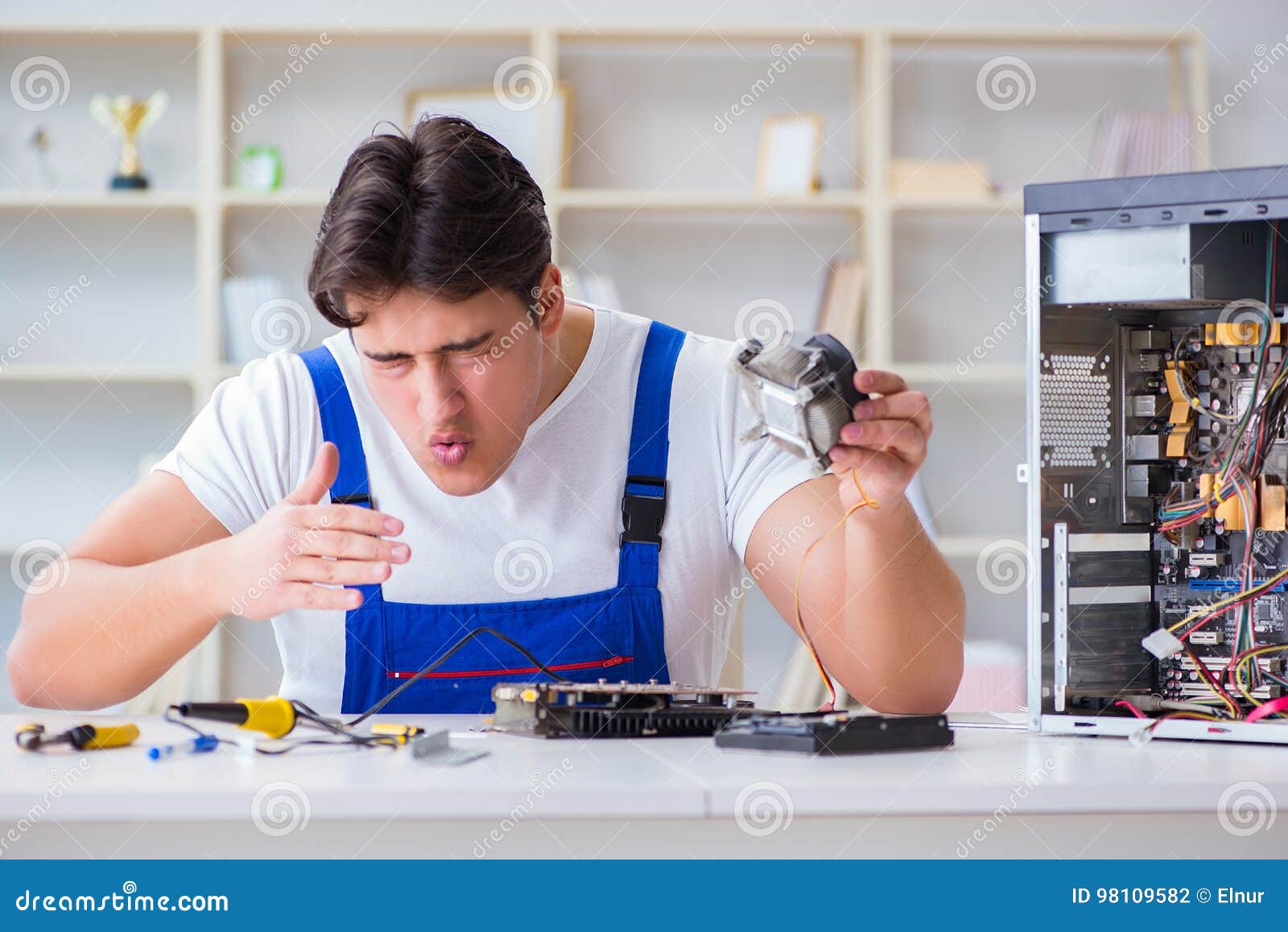 The Computer Repairman Repairing Desktop Computer Stock Photo - Image ...