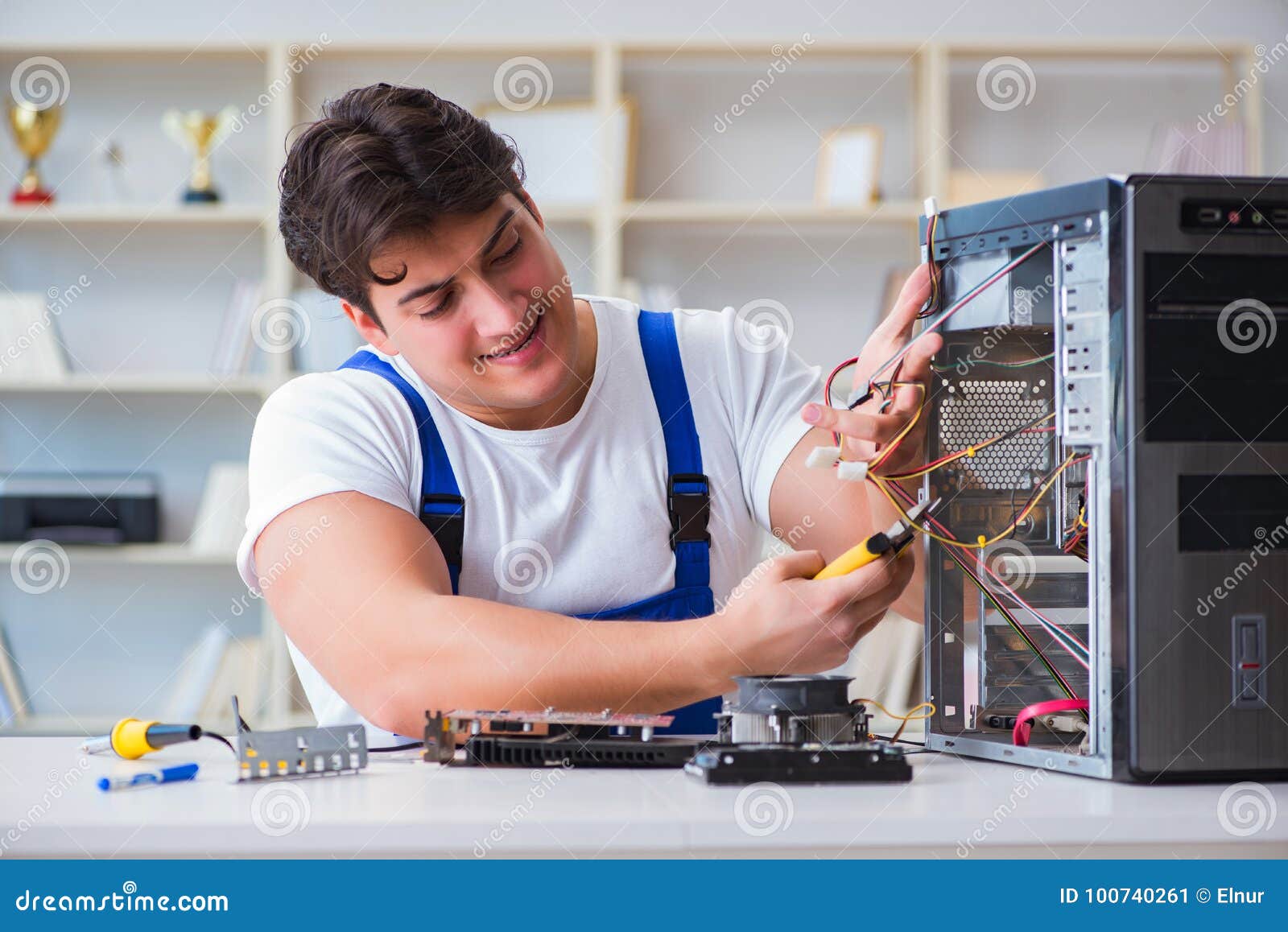 The Computer Repairman Repairing Desktop Computer Stock Image - Image ...