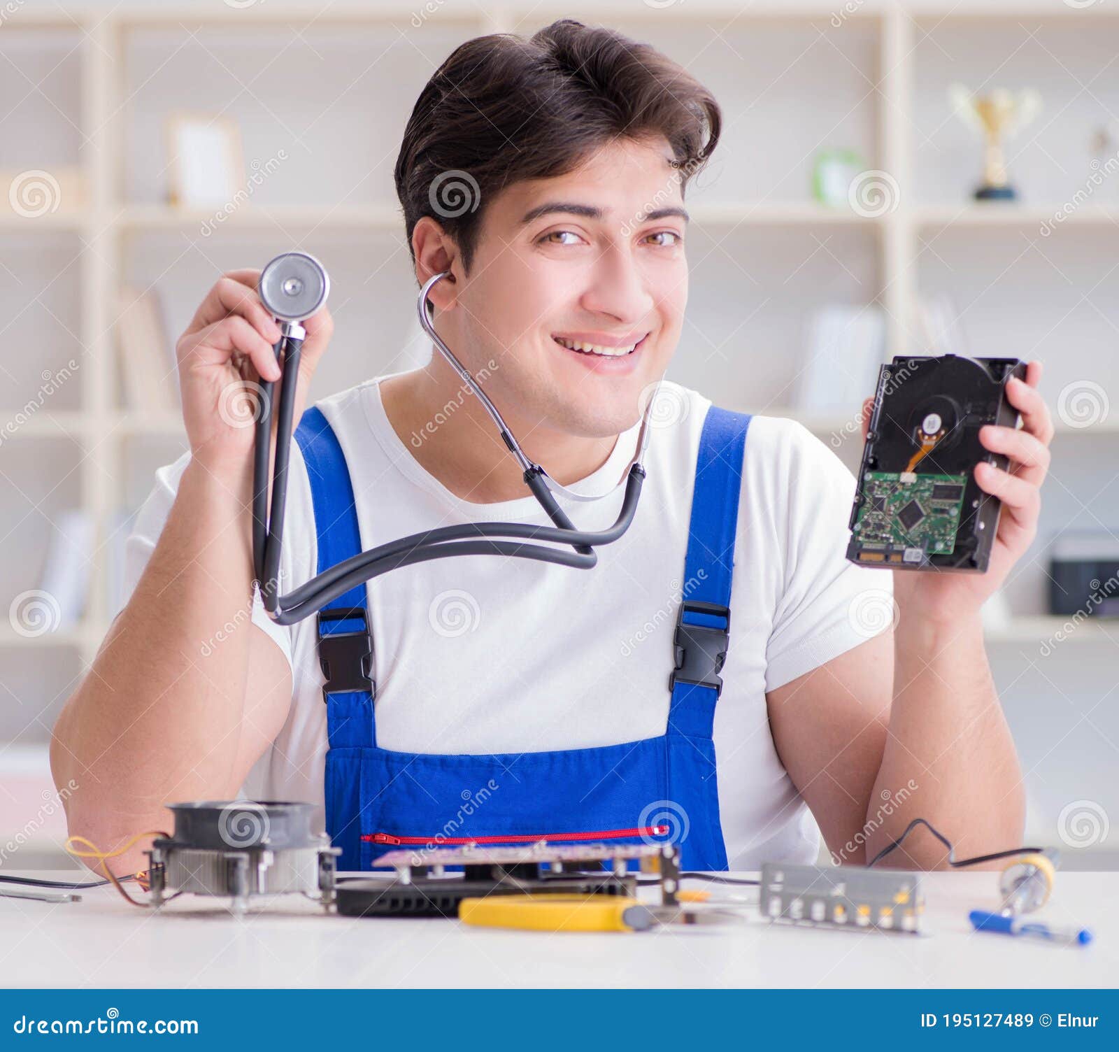 The Computer Repairman Repairing Desktop Computer Stock Image - Image ...