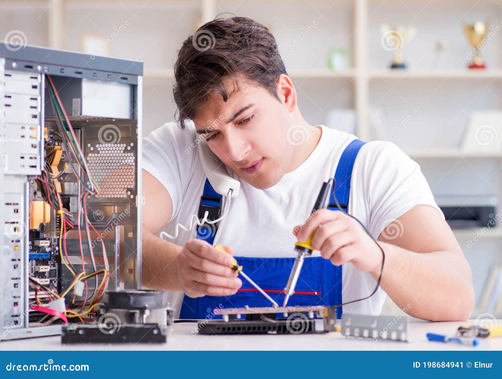 Computer Repairman Repairing Desktop Computer Stock Image - Image of ...