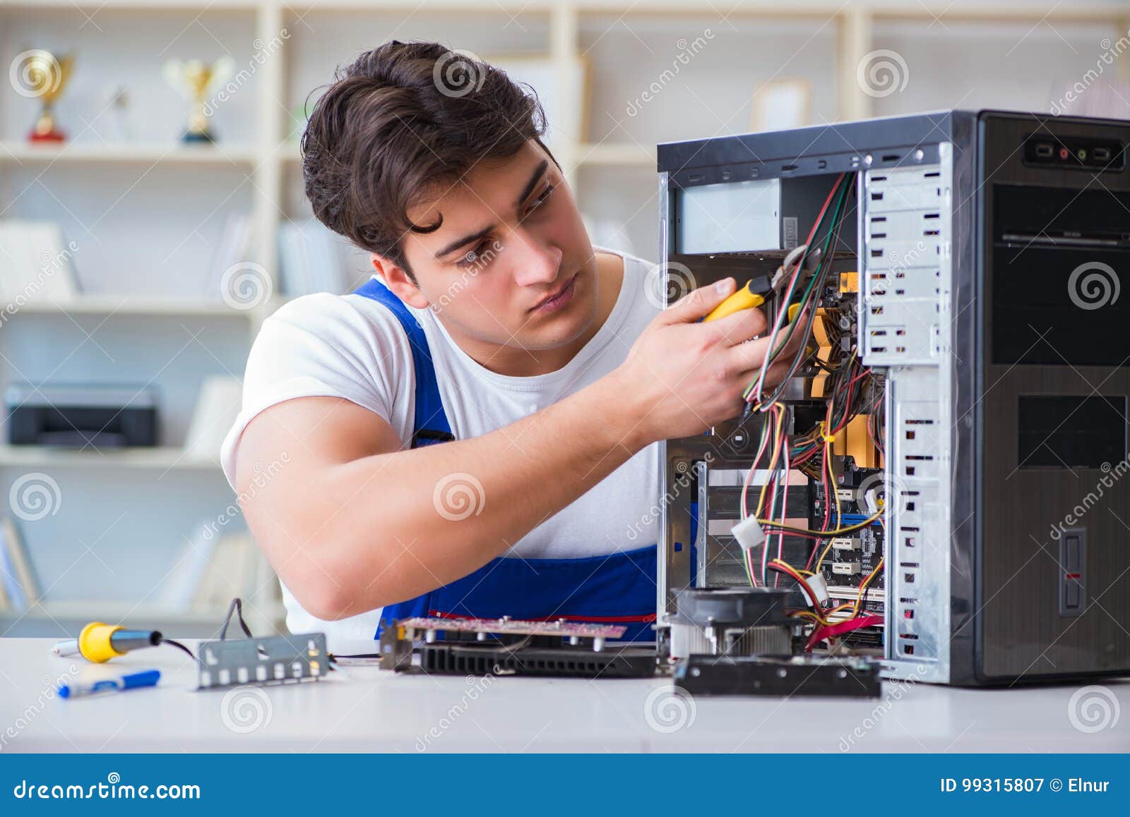 The Computer Repairman Repairing Desktop Computer Stock Image - Image ...