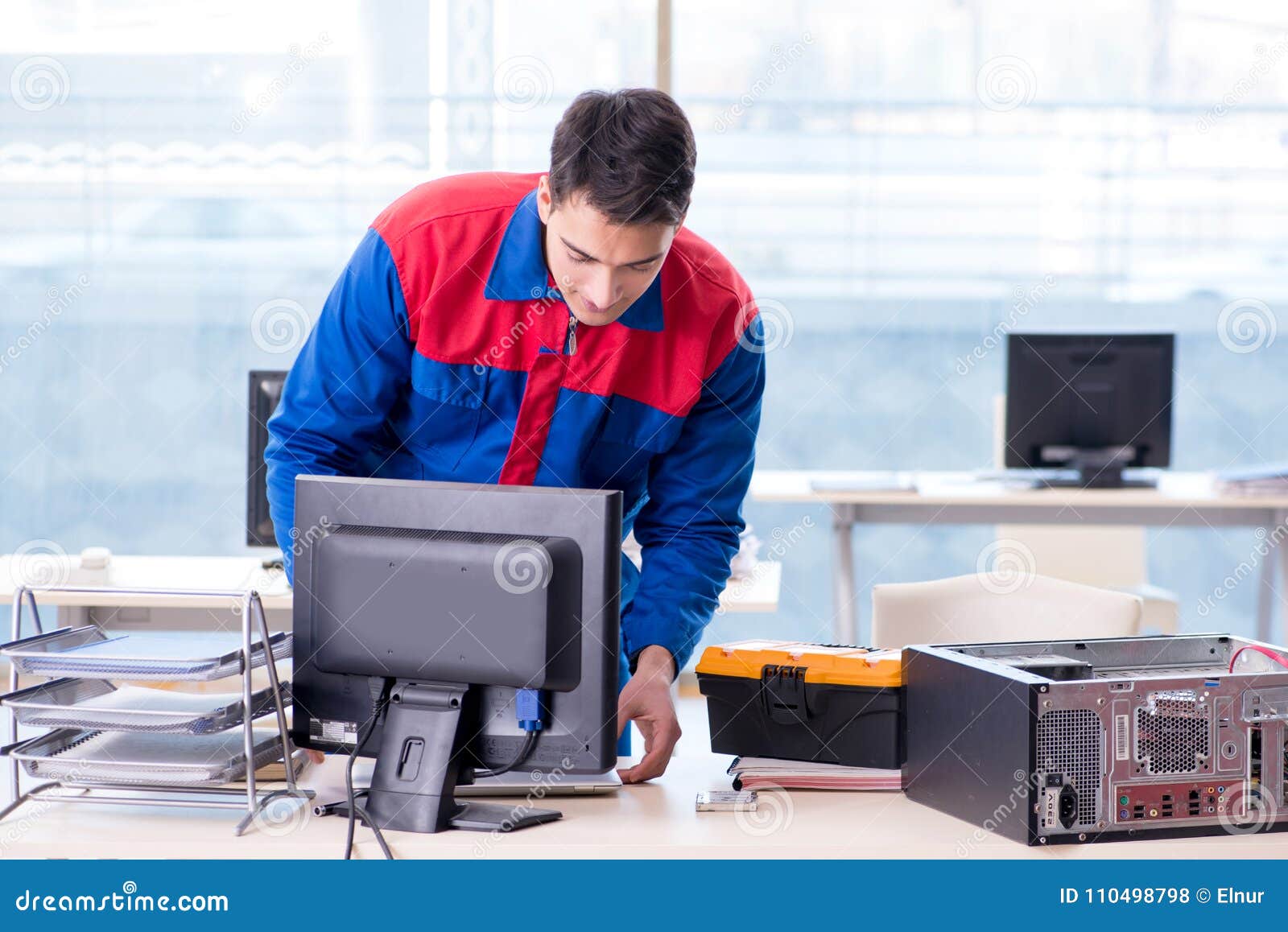 The Computer Repairman Specialist Repairing Computer Desktop Stock ...