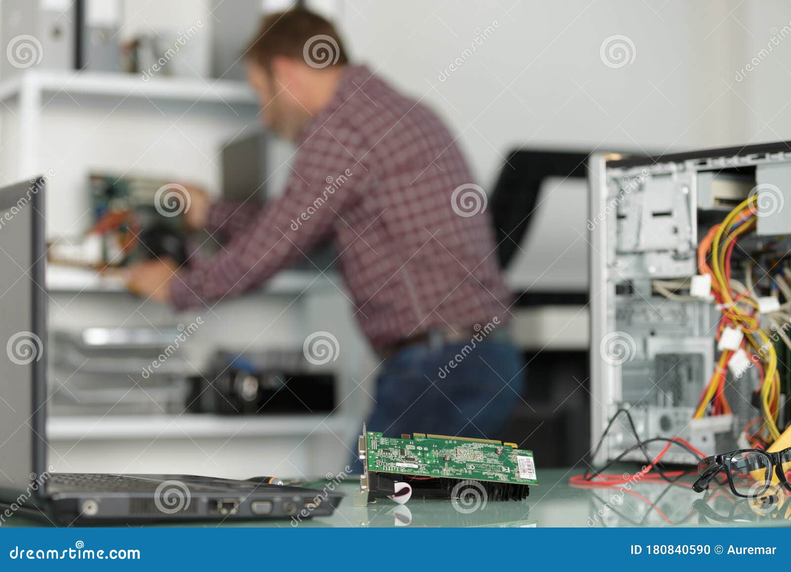 Computer Repairman Specialist Repairing Computer Desktop Stock Photo ...