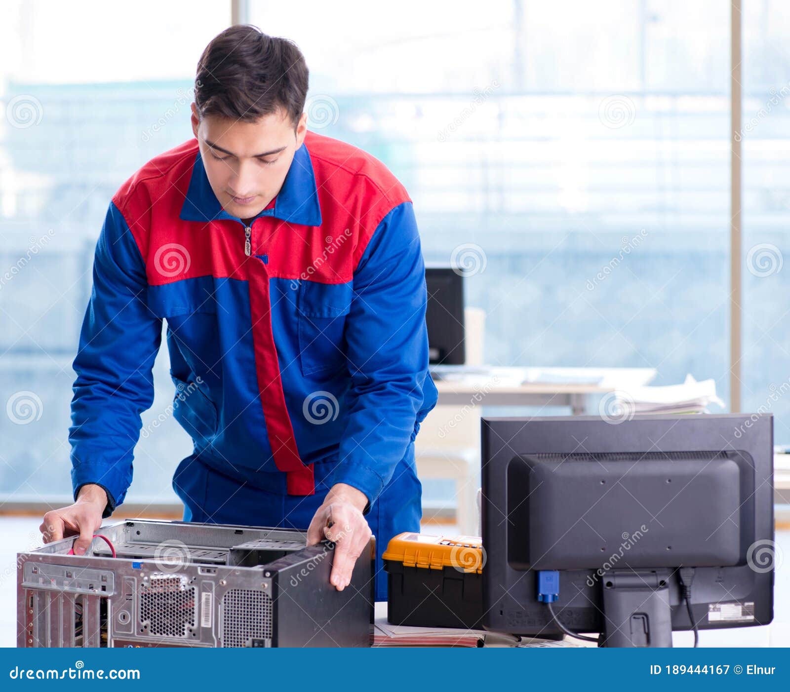 Computer Repairman Specialist Repairing Computer Desktop Stock Image ...