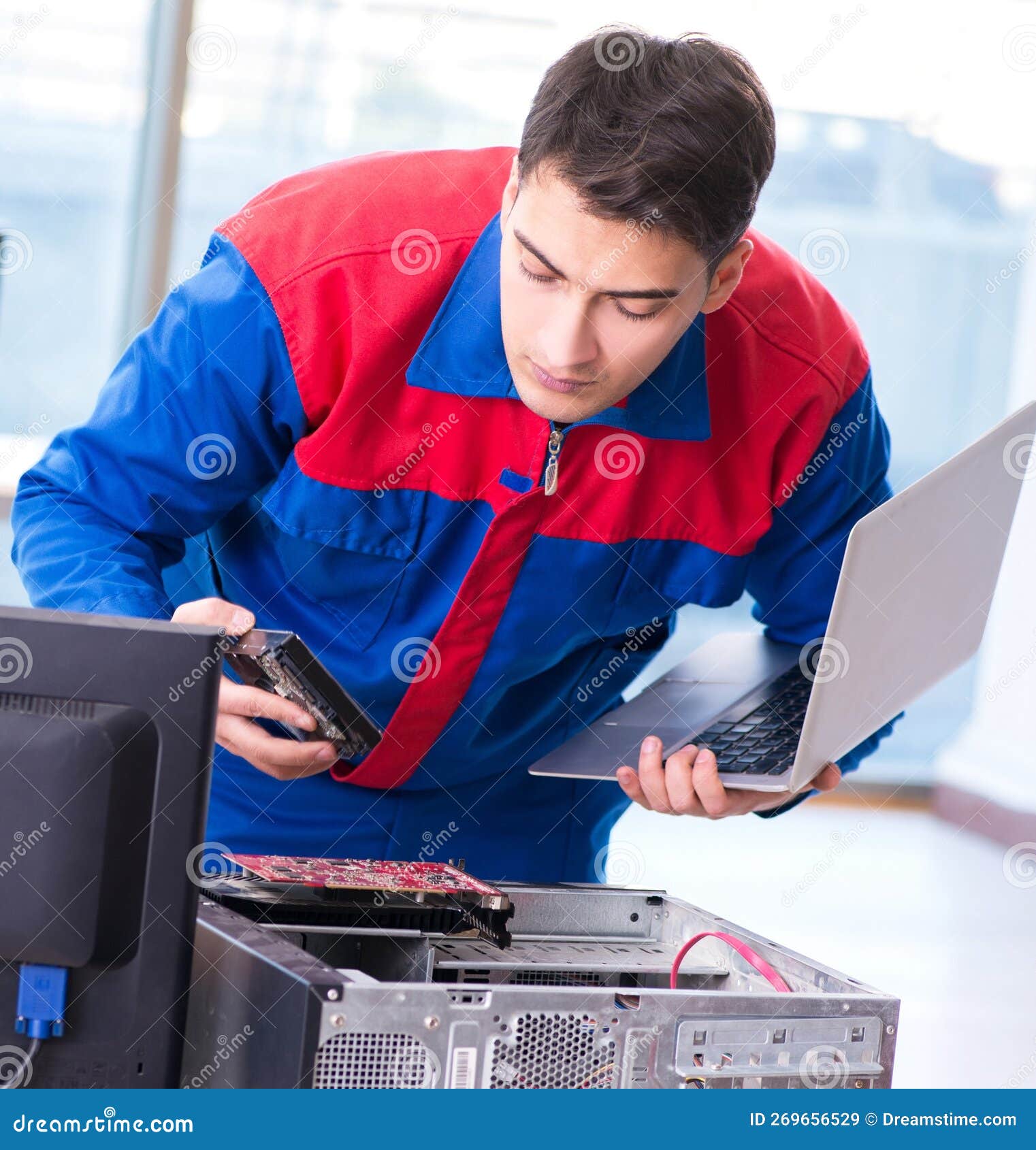 Computer Repairman Specialist Repairing Computer Desktop Stock Image ...